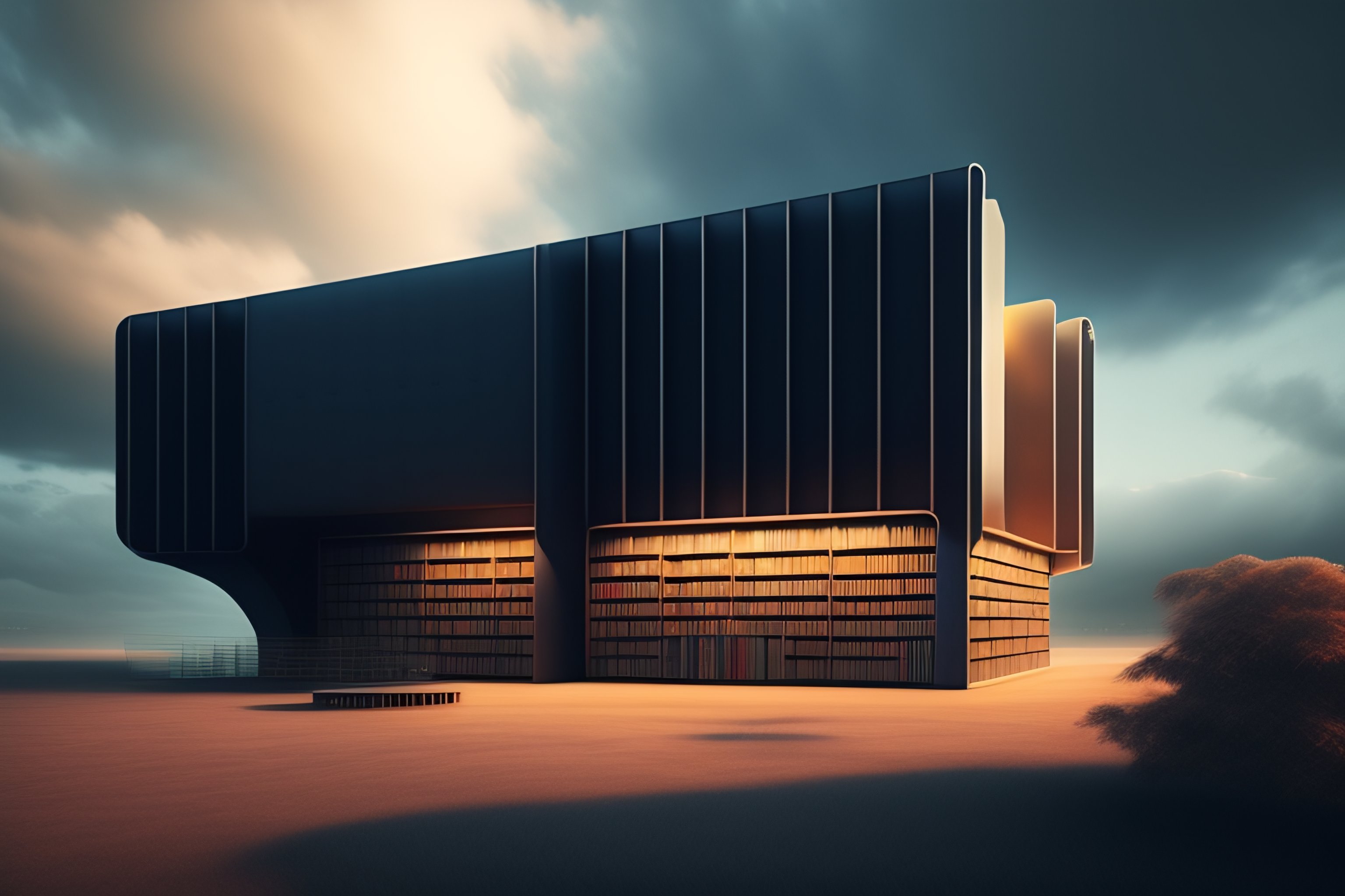 Lexica - Giant library with piles of books, futuristic, gloomy ...