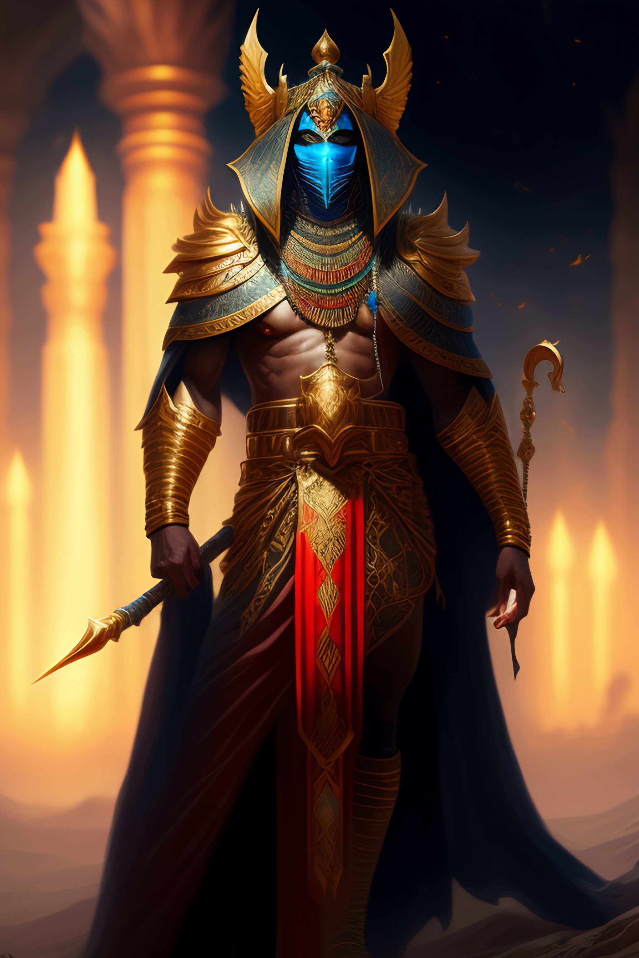 Lexica - An undead desert lich pharaoh, holding a cobra head staff ...