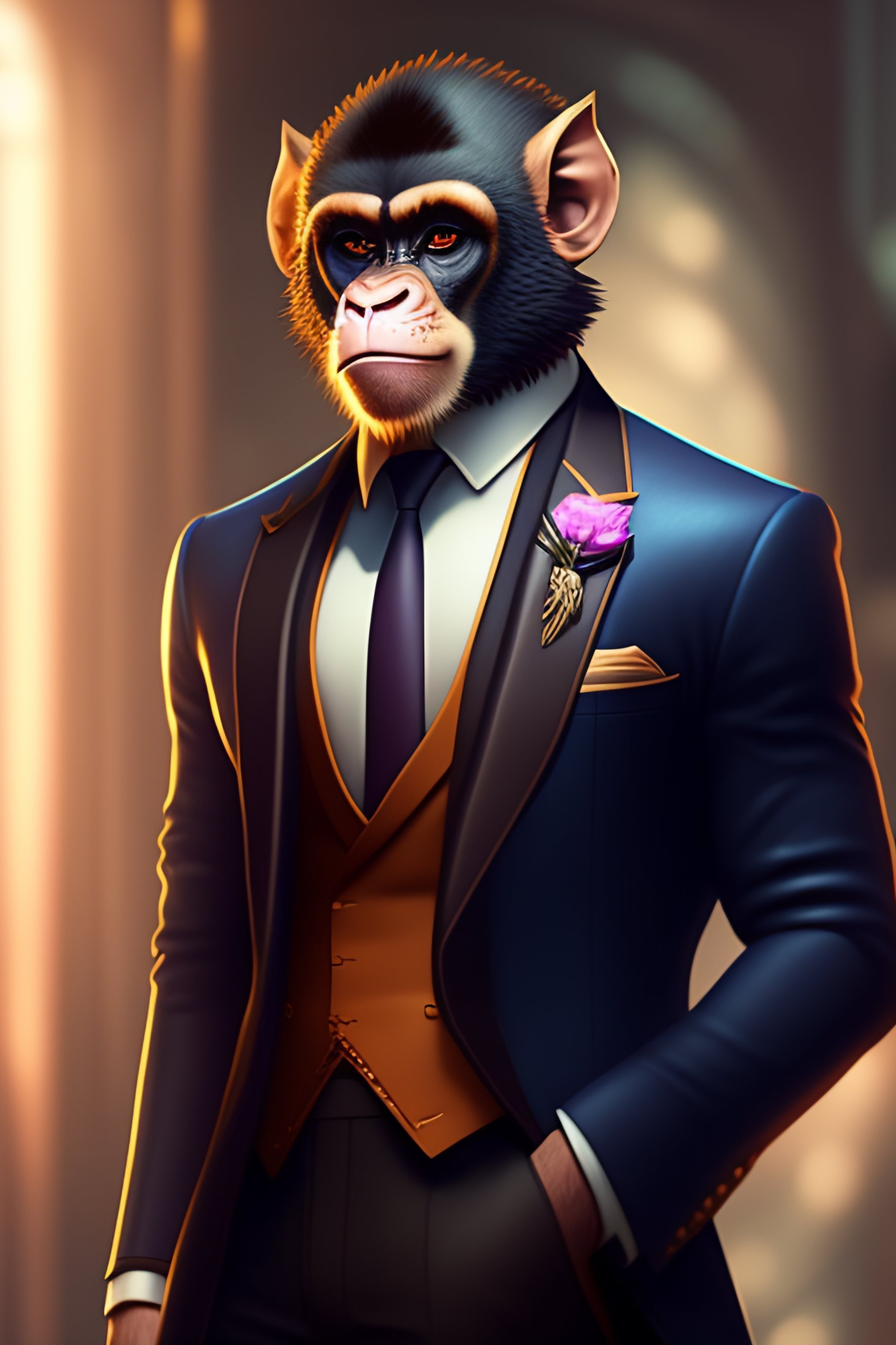 Lexica - Anthro furry humanoid monkey, three piece suit, checking watch ...