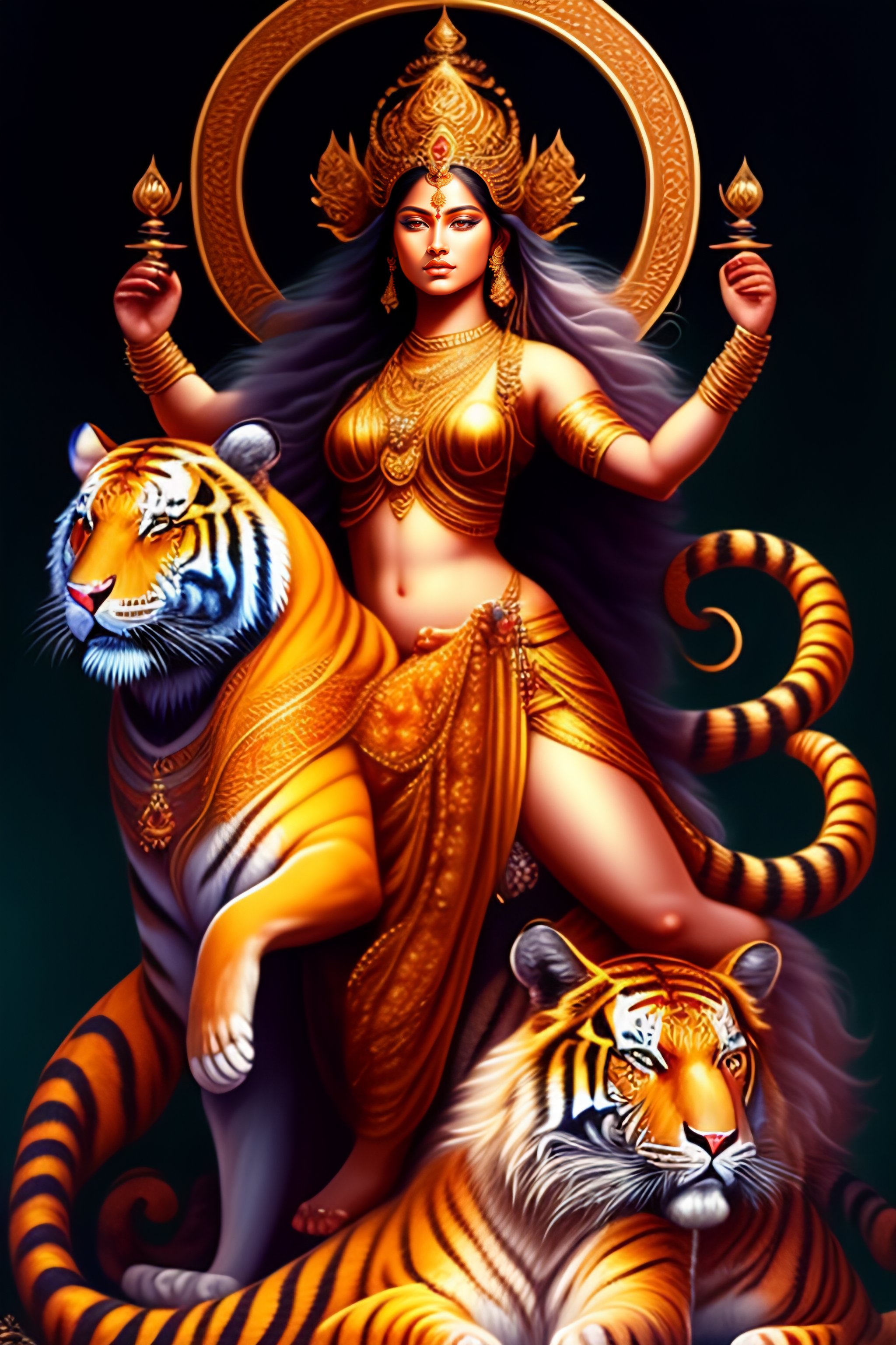 Lexica - Image of goddess durga eight hands riding tiger, d & d, beautiful, renaissance, fantasy ...