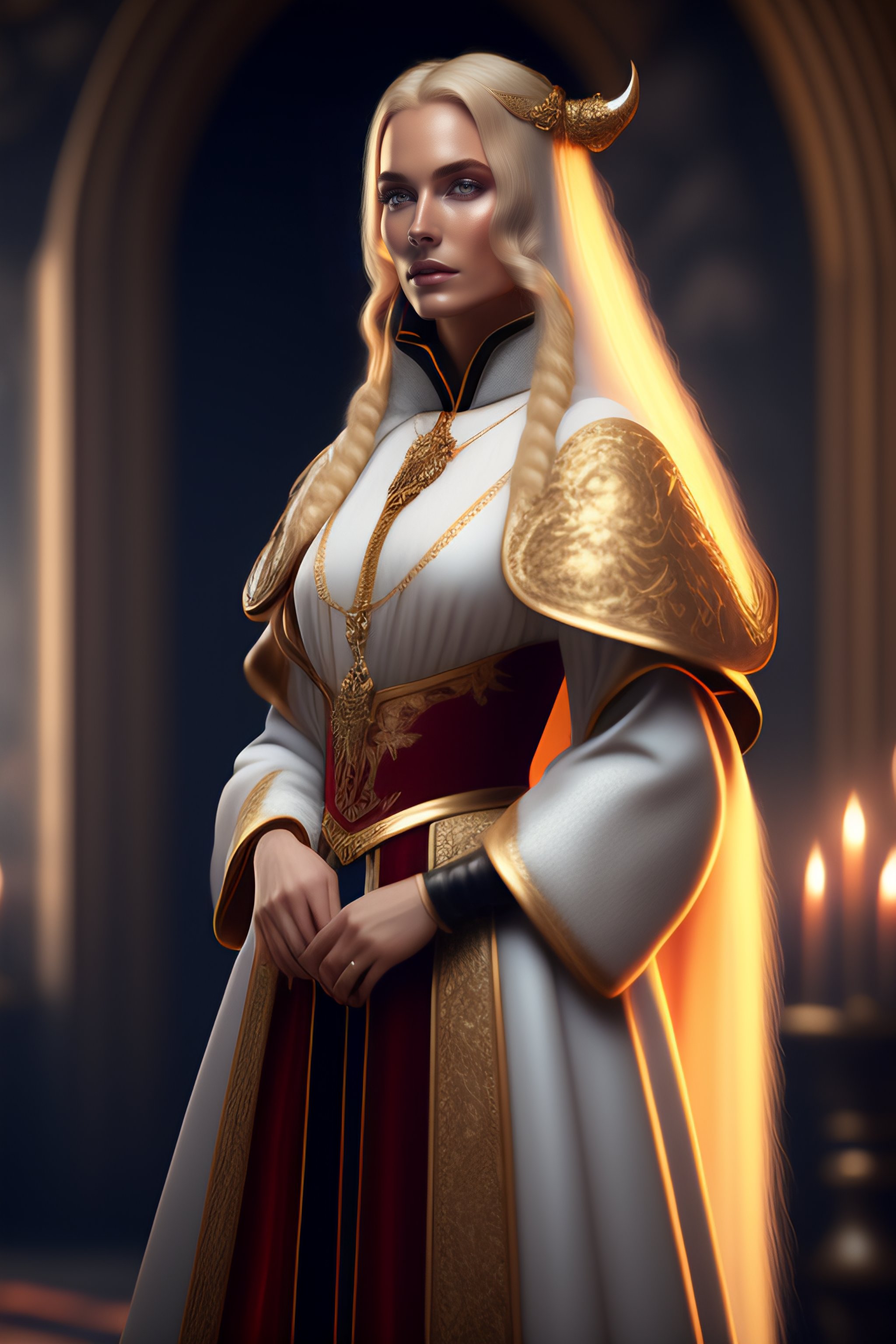 Lexica - Elegant blonde vampire girl, wearing long robe, holding lynx ...