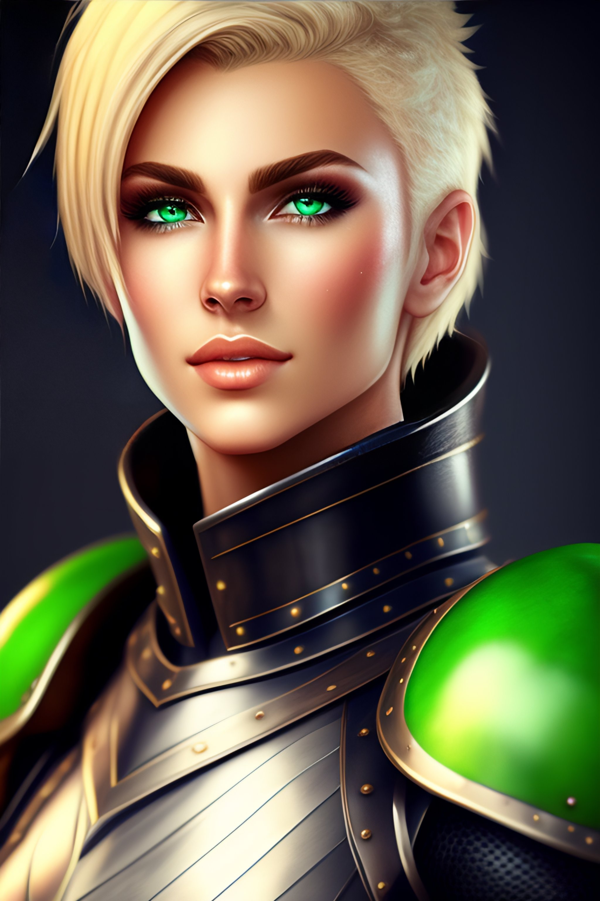 Lexica - Young adult female, leather armour, blonde hair, pixie cut ...