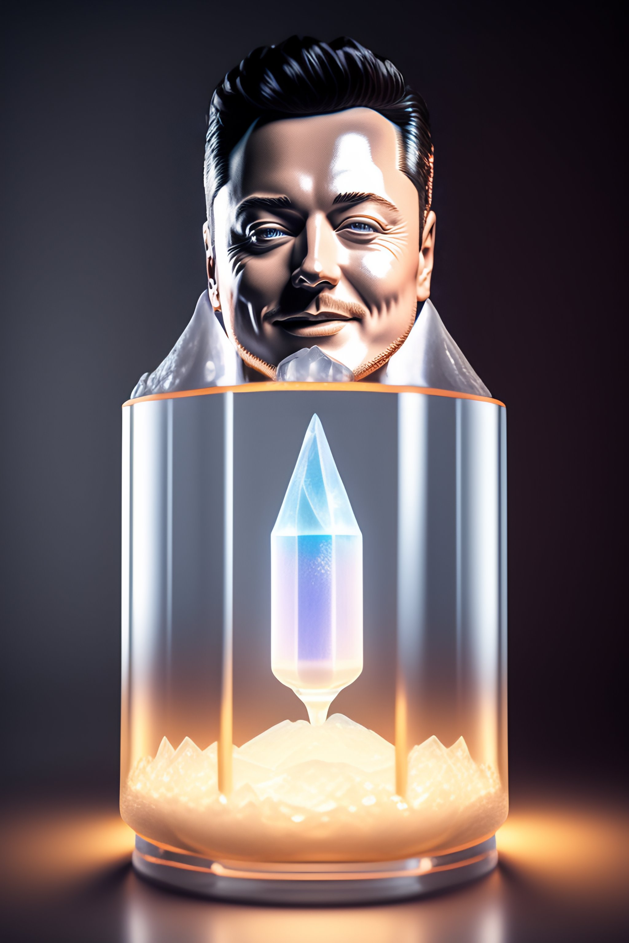 Lexica - Ice Sculpture of elon musk, transparent, frozen, highly ...