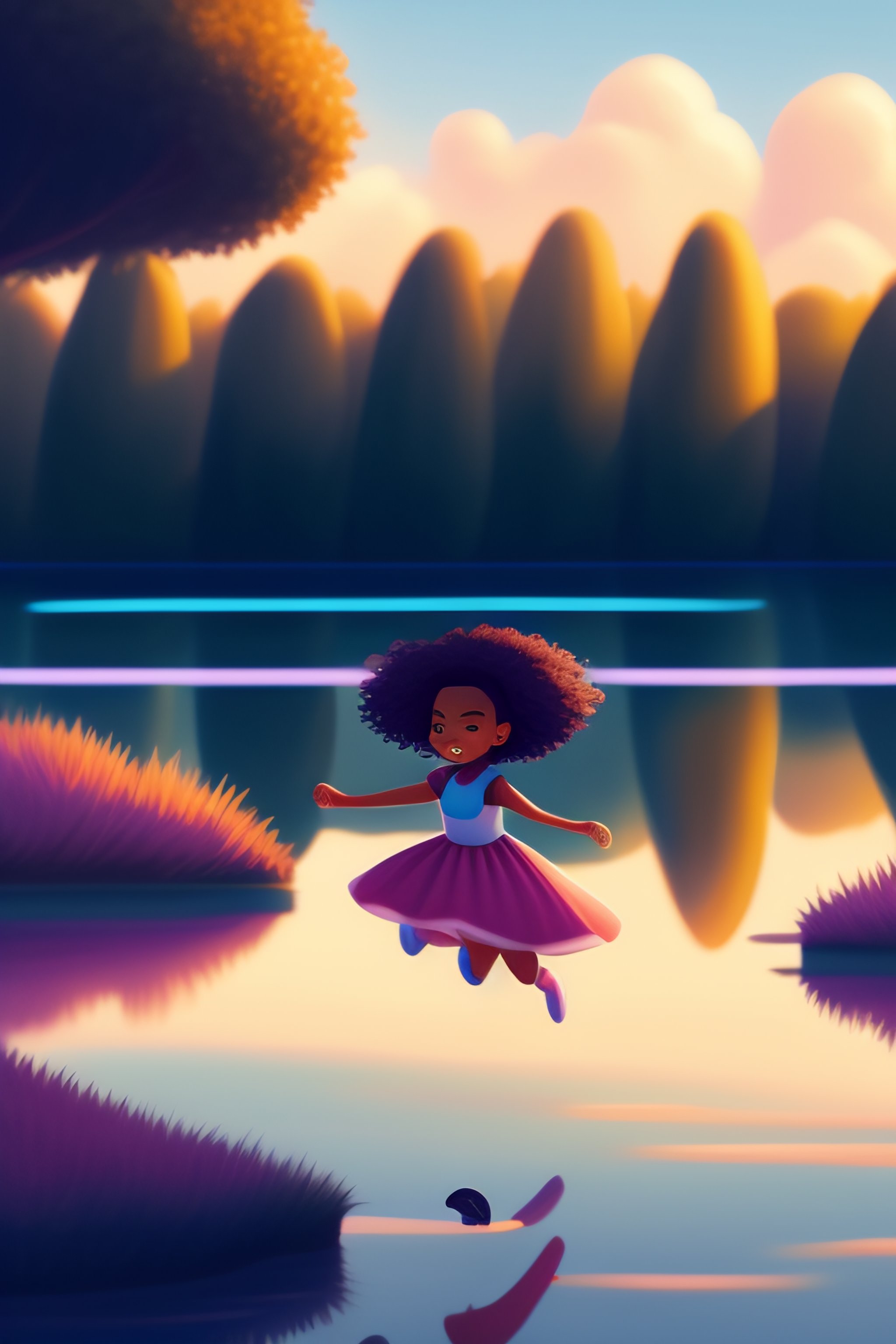 Lexica - View of gorgeous pond with same happy black girl no glasses ...