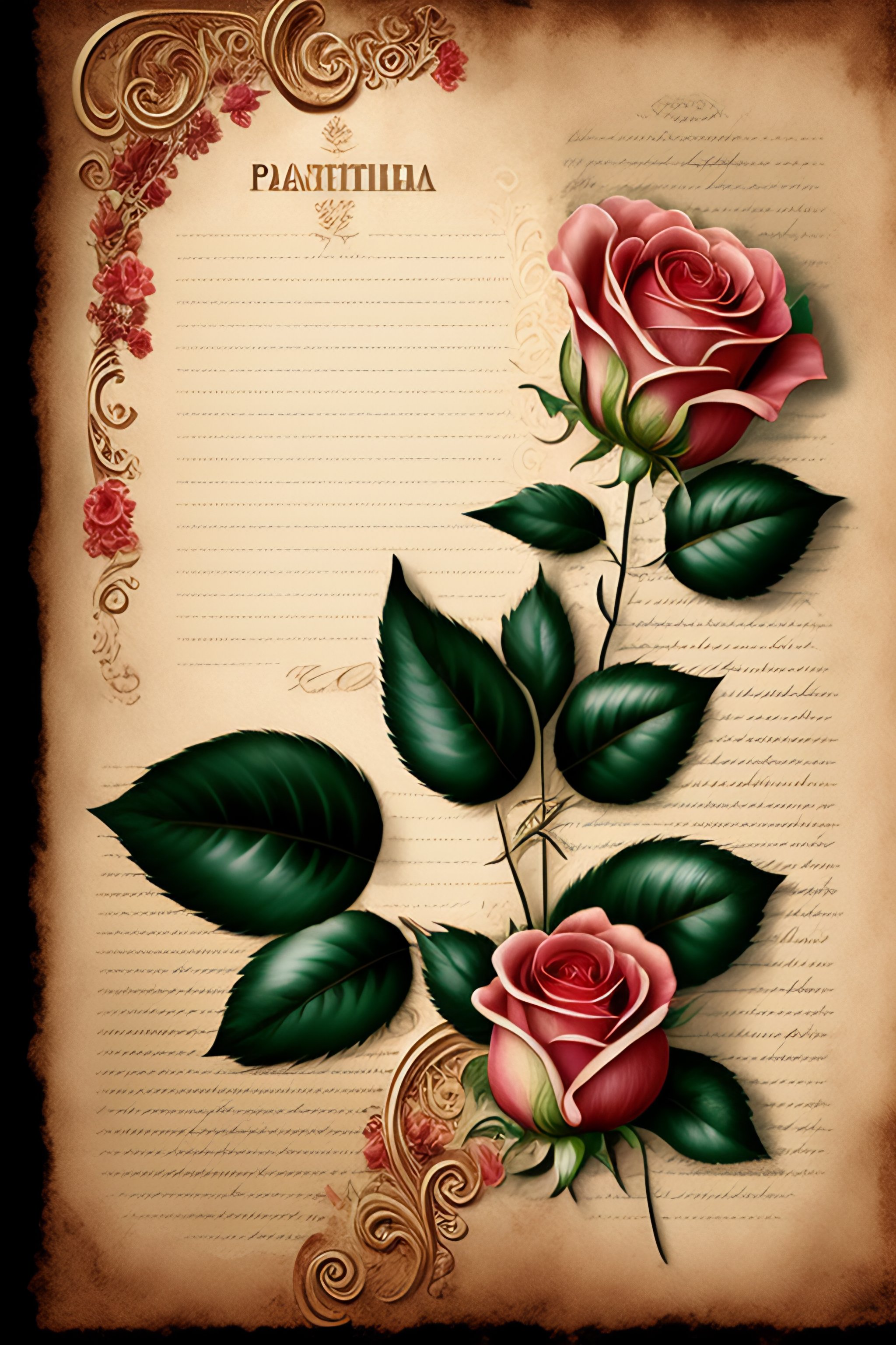 Lexica - Old parchment paper high quality with transparent dark roses ...