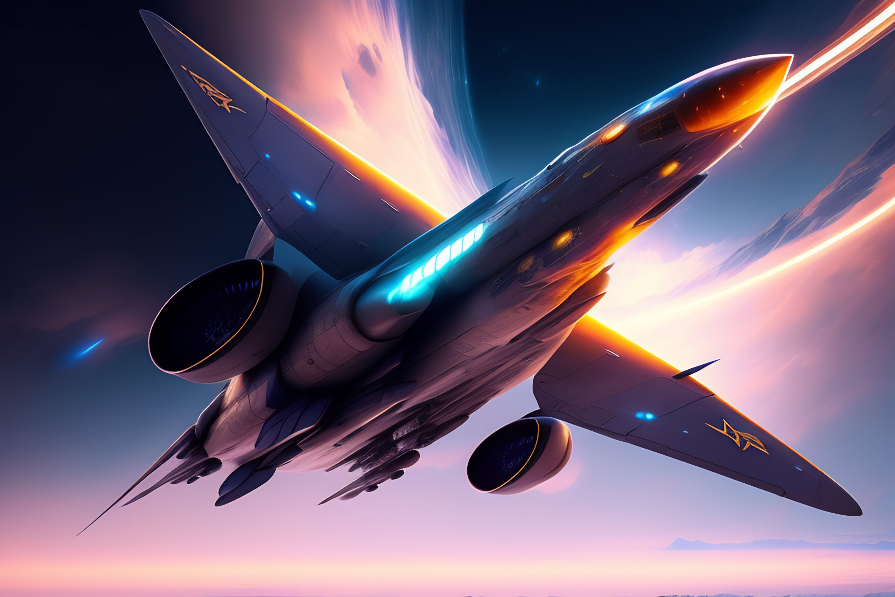 Lexica - A futuristic fighter jet flying through cosmic skies. By ...