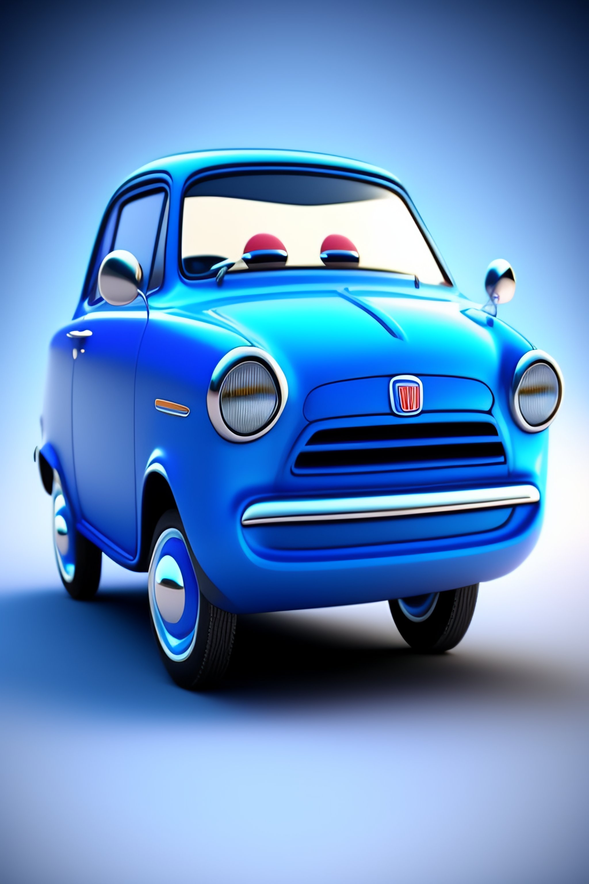 Lexica - A 3d blue cartoon fiat car smiling, fantasy, cute, dreamlike ...