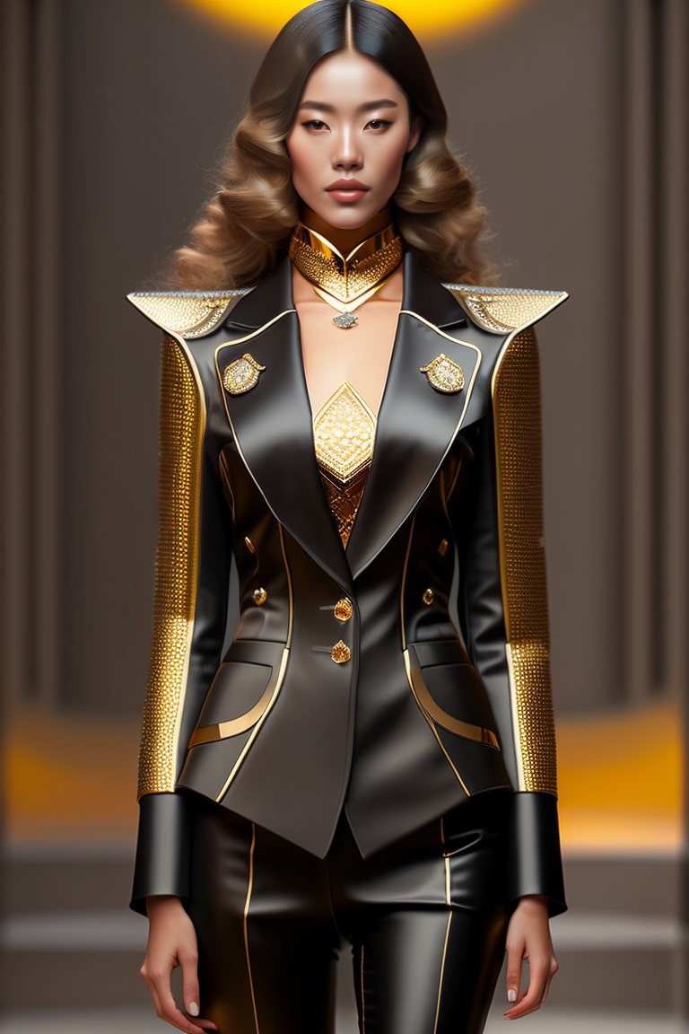 Lexica - Golden detailed lace cyber futuristic woman's suit