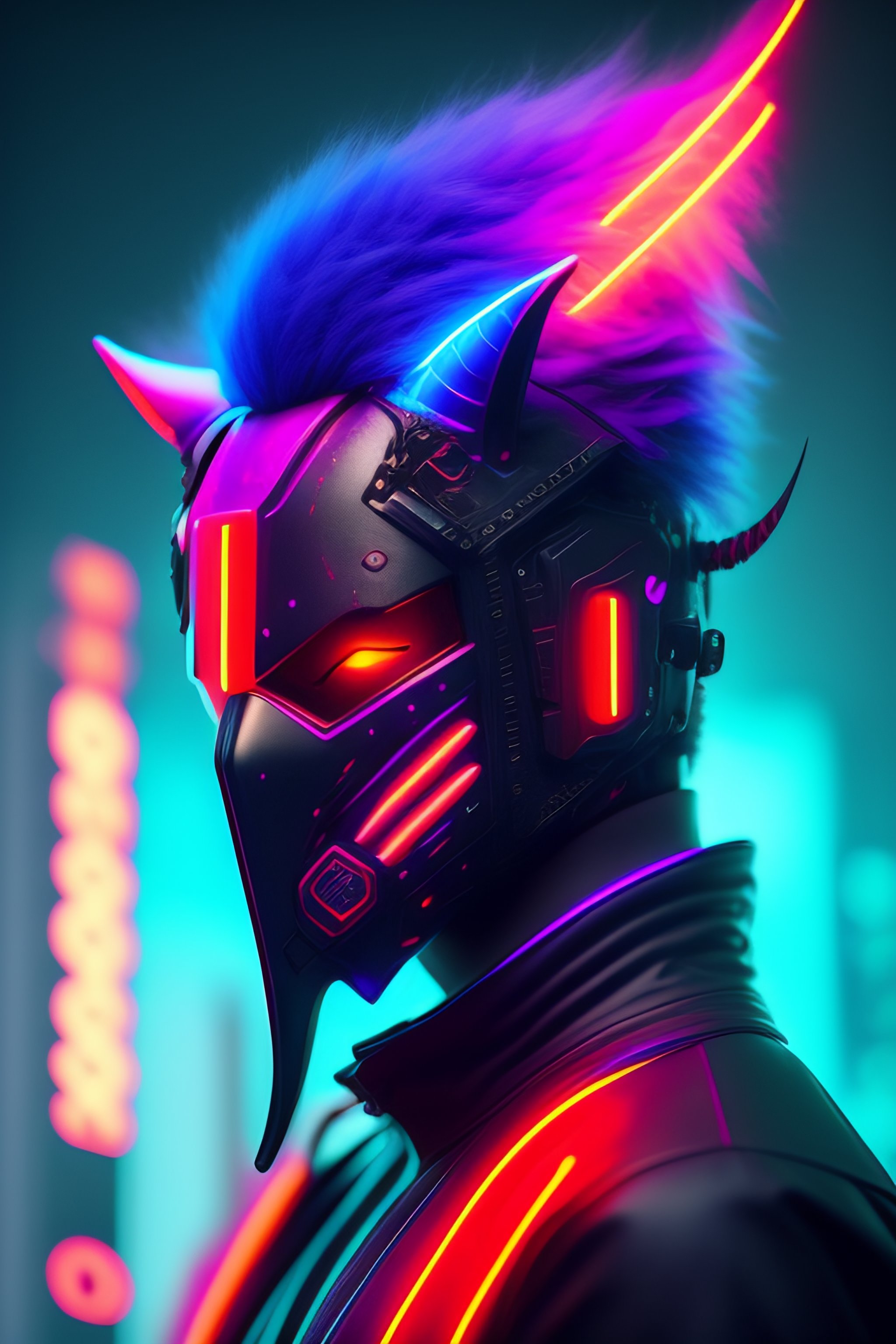 Lexica - Oni mask,cyberpunk, neon