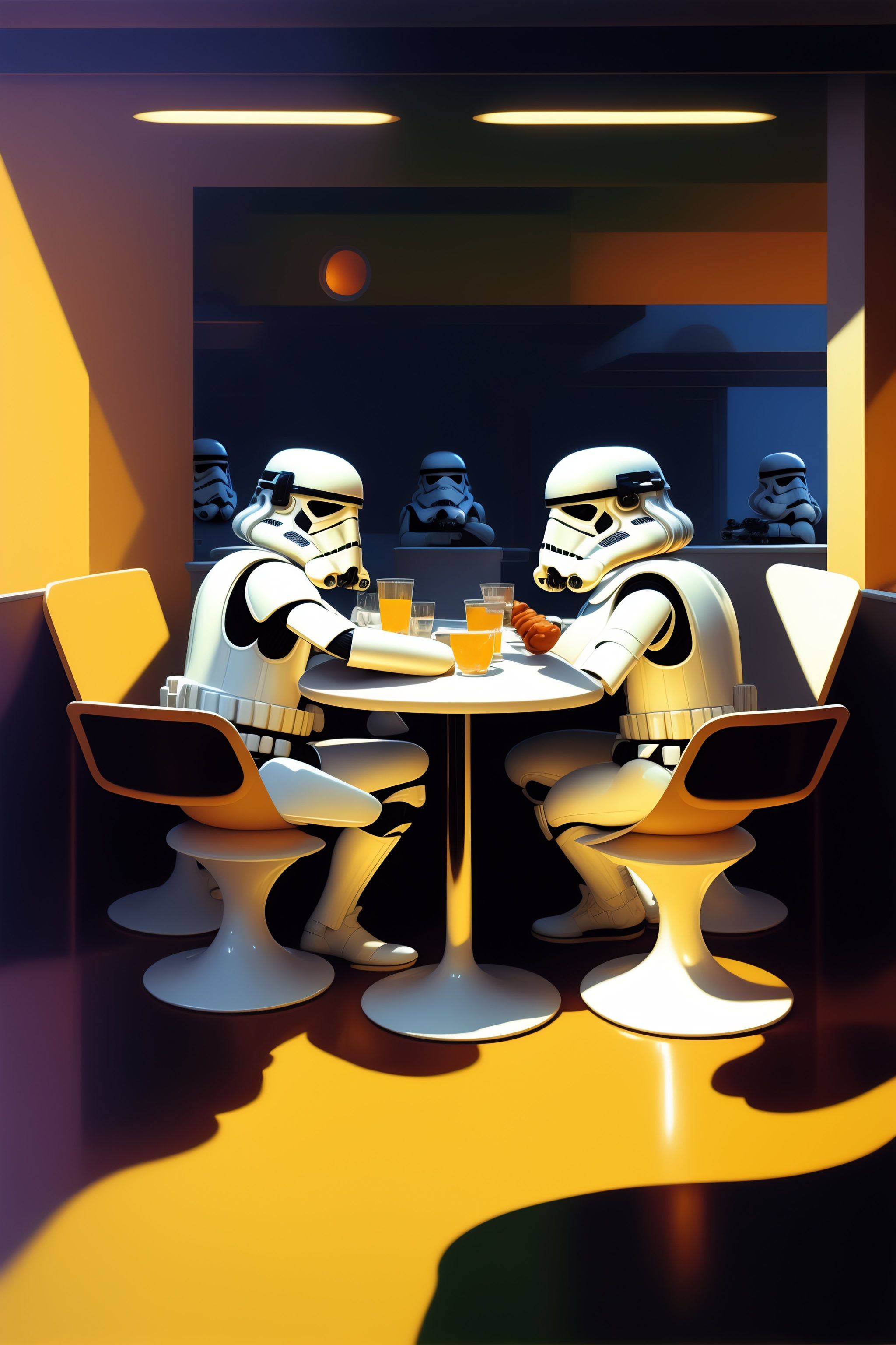 Lexica - "Stormtrooper Break Room" by Syd Mead, cold color palette ...
