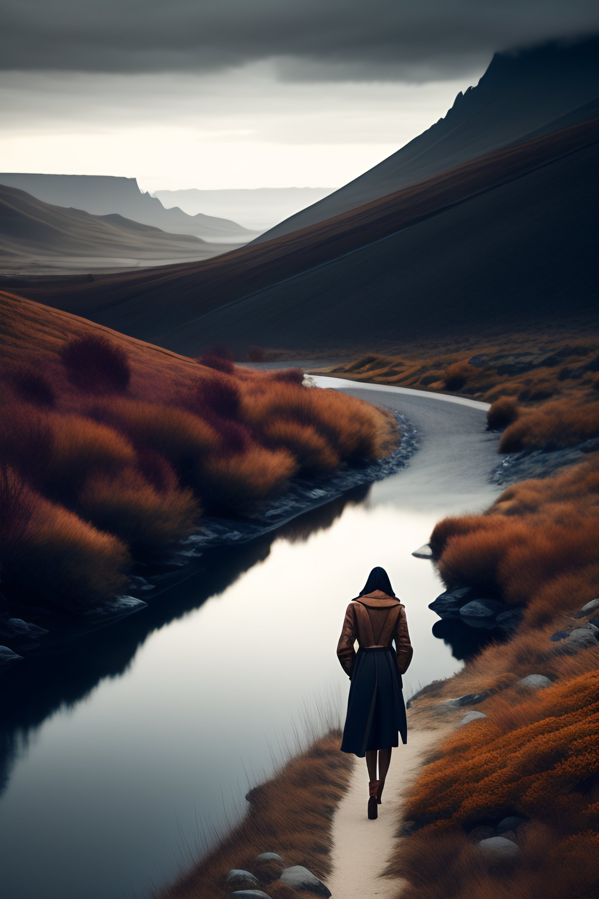 Lexica - Steven meisel landscape photography, woman walking, view from ...