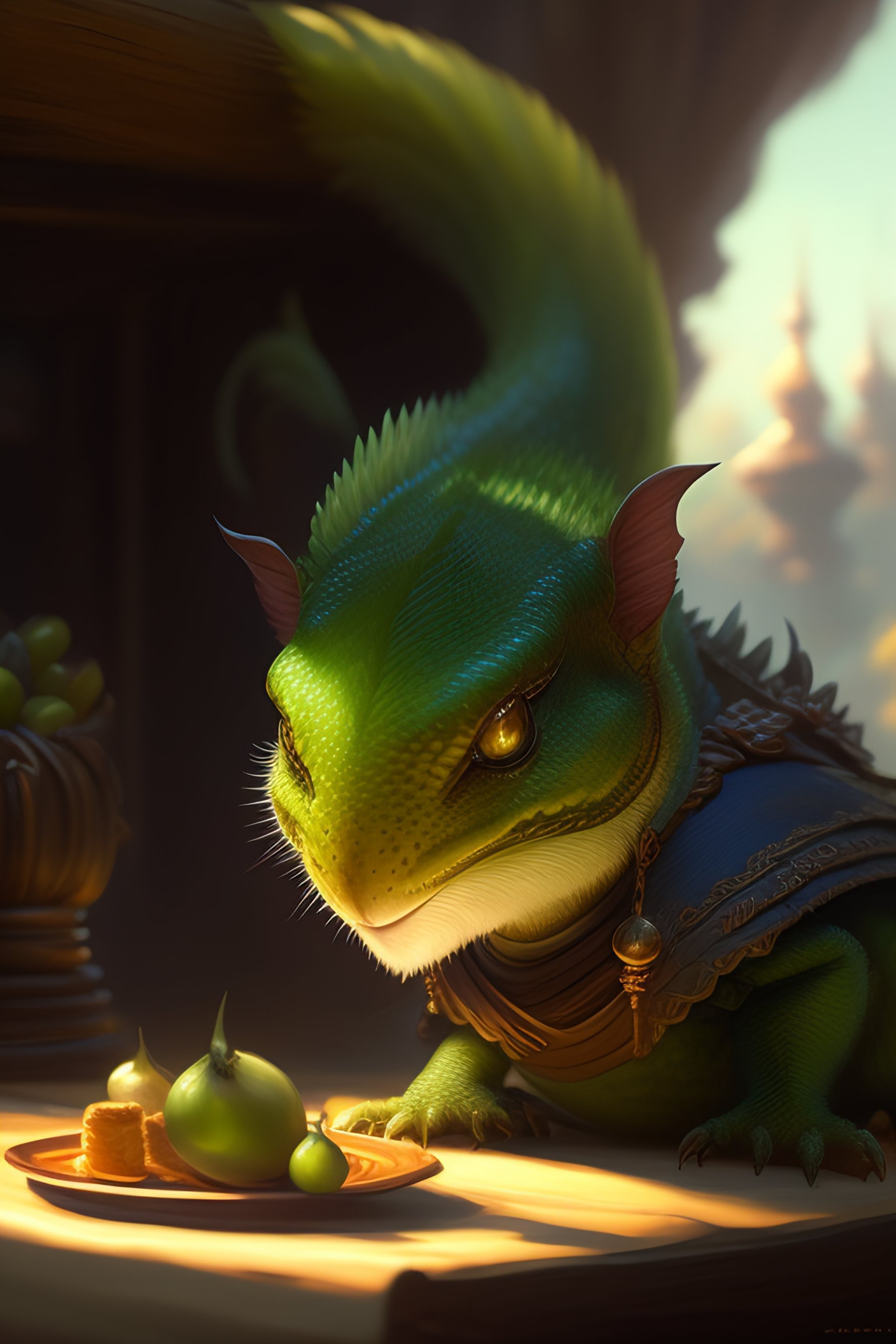 Lexica - Green worm on the table, by justin gerard and greg rutkowski ...