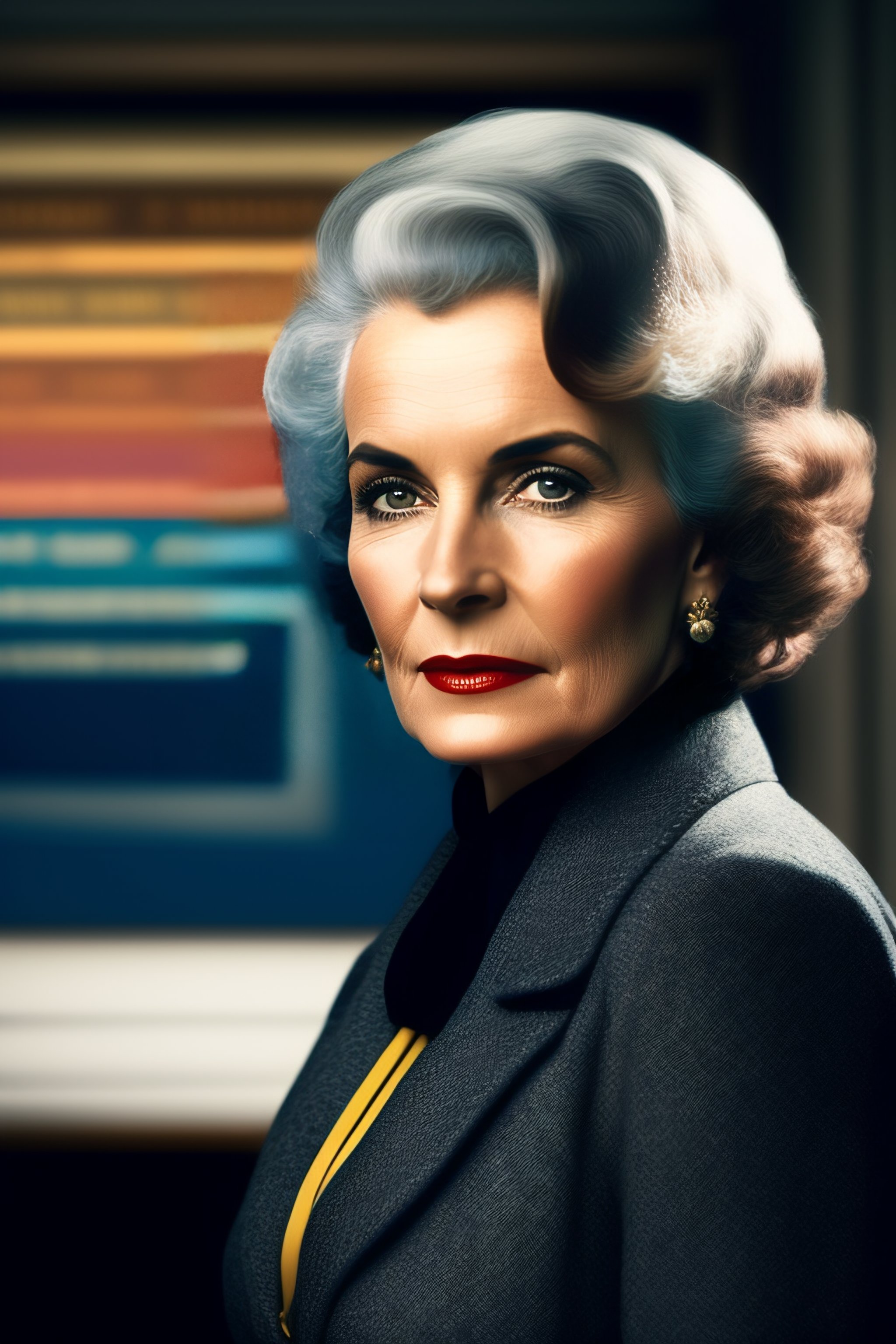 Lexica - Portrait of a a headmistress, forty years old frizzy grey hair ...