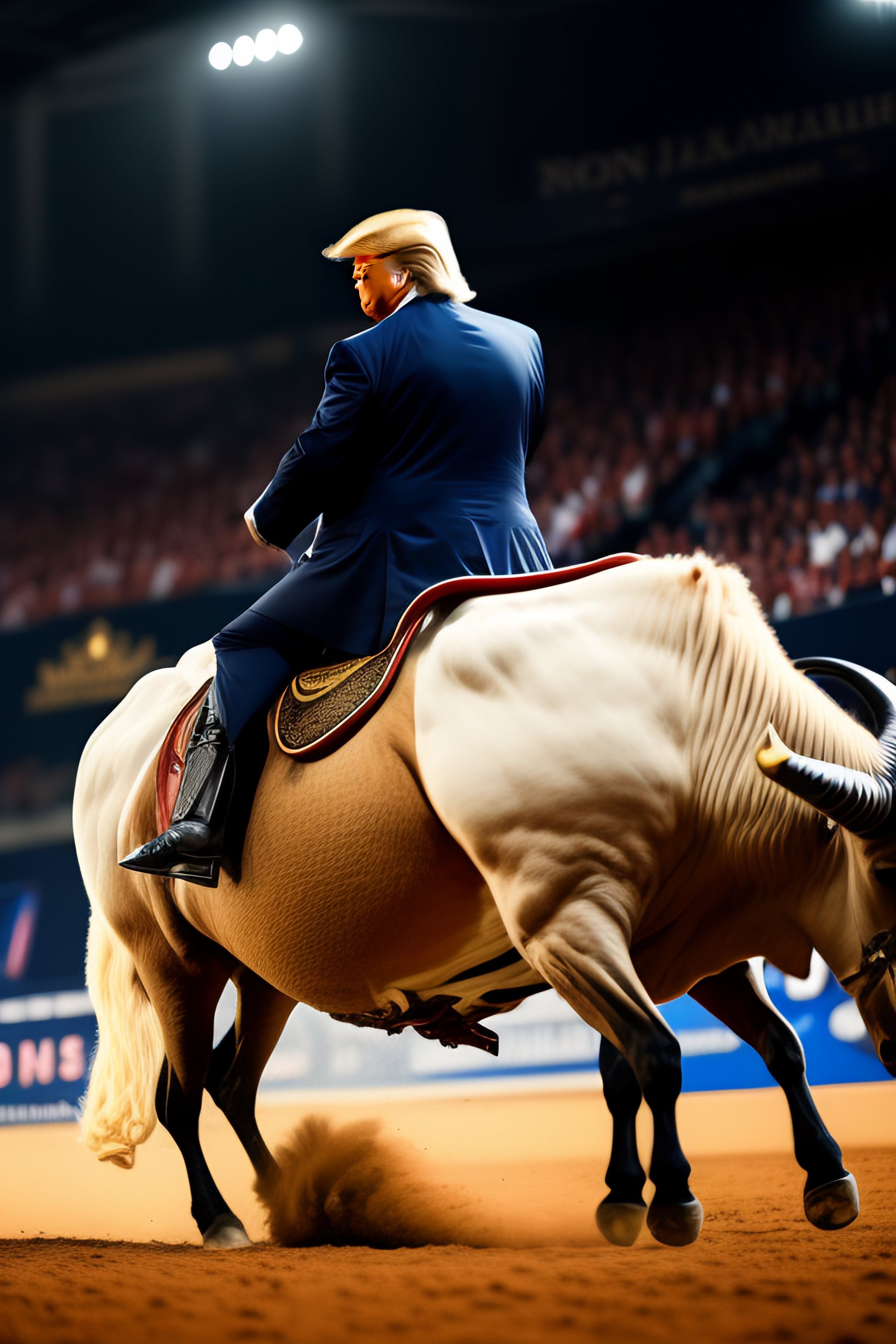 Lexica - Portrait of Donald Trump riding on a bull