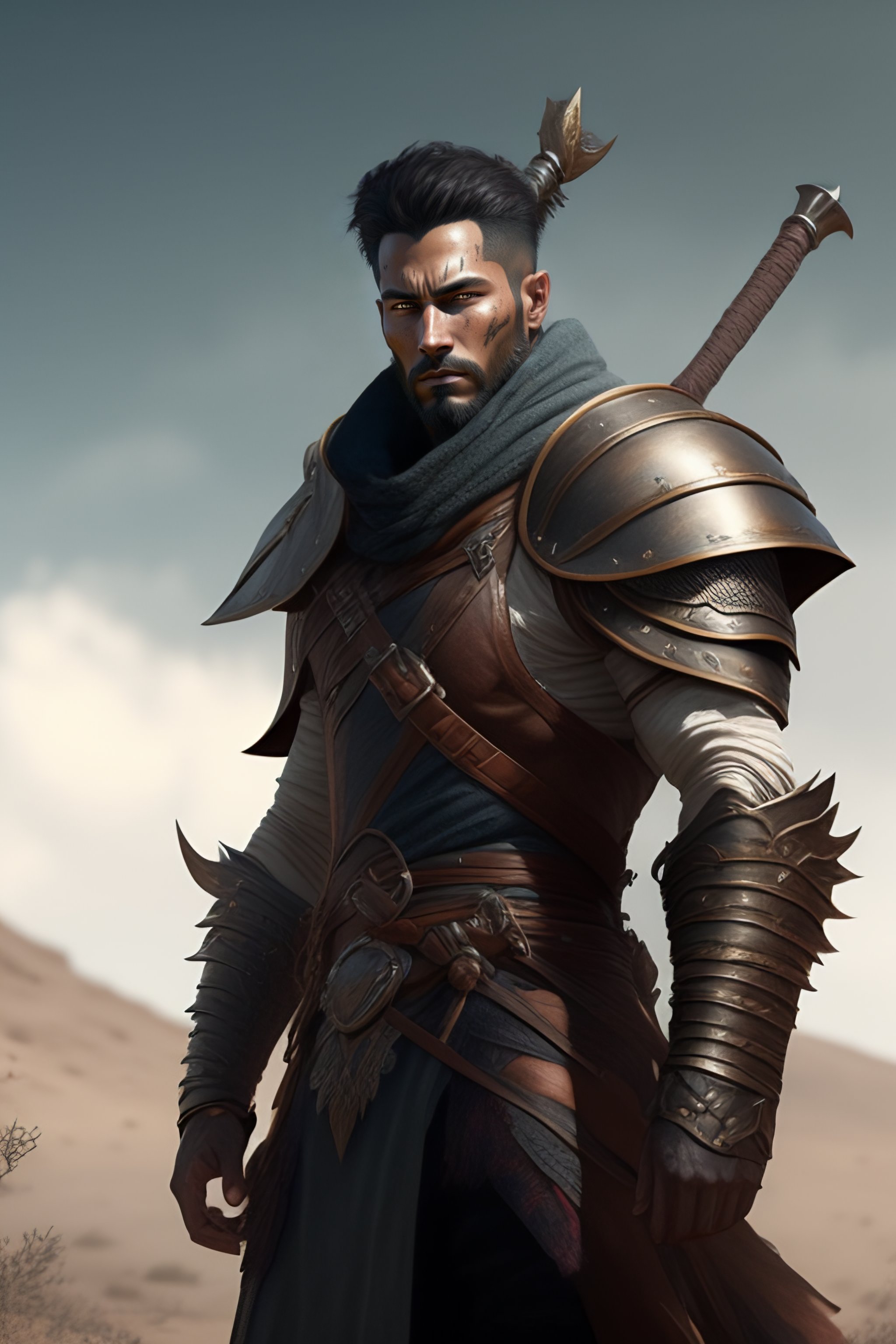 Lexica - Weathered man, leather armor, hyper realistic face, squinting ...