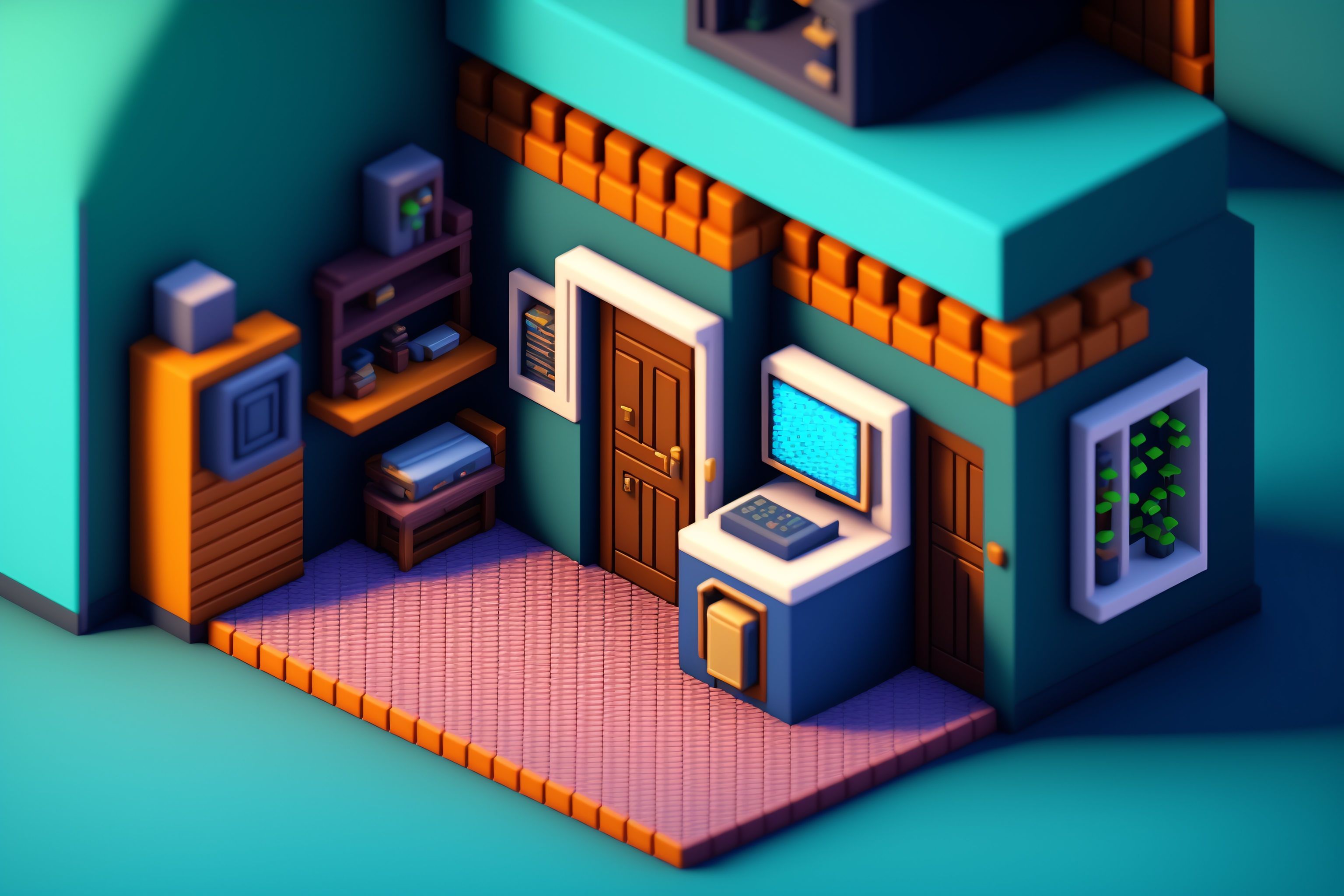Lexica - Detailed isometric room, pixel art, unreal engine voxel render
