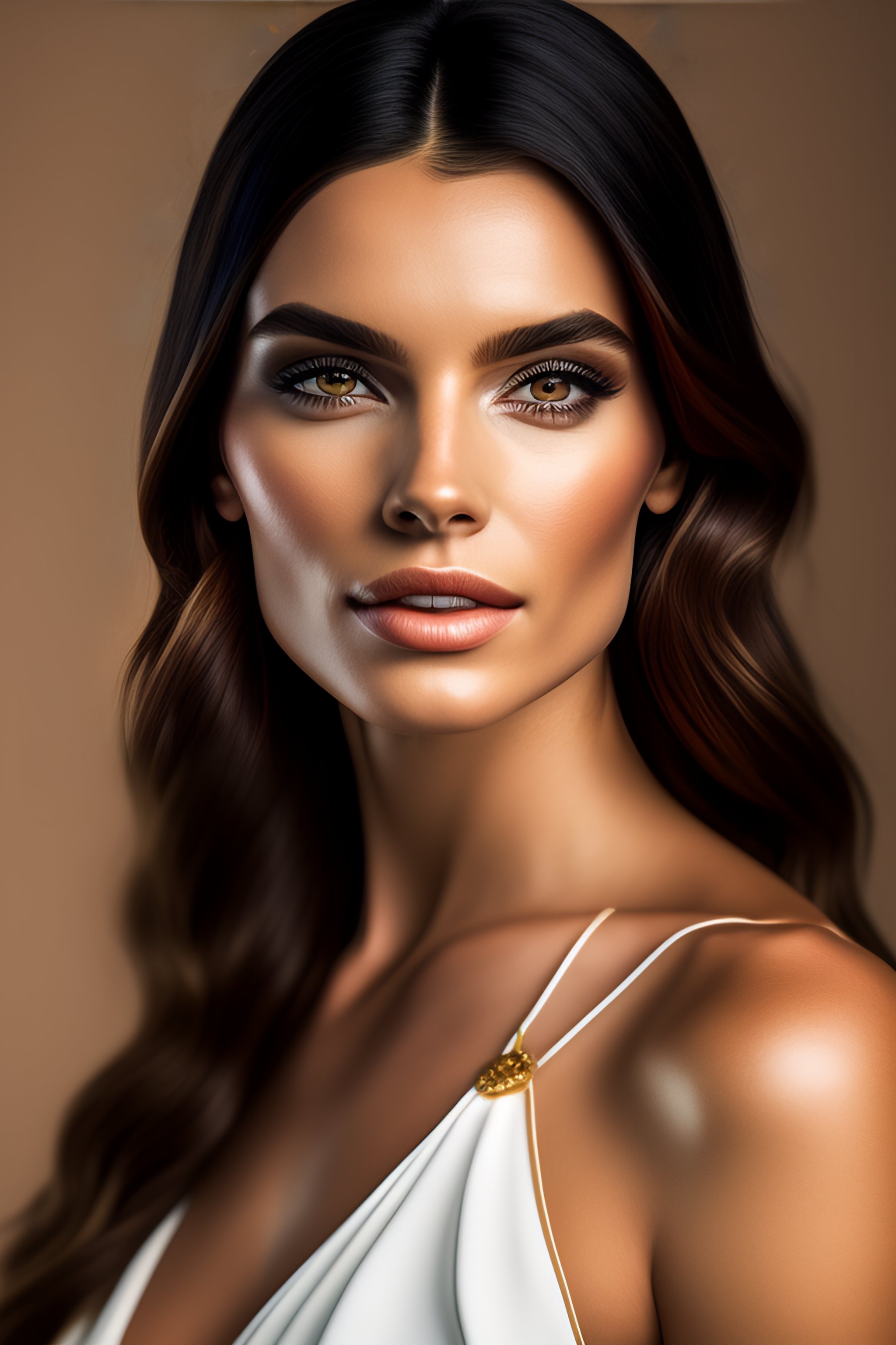 Lexica - Studio Portrait of brunette model over 23, wearing boho Pants ...