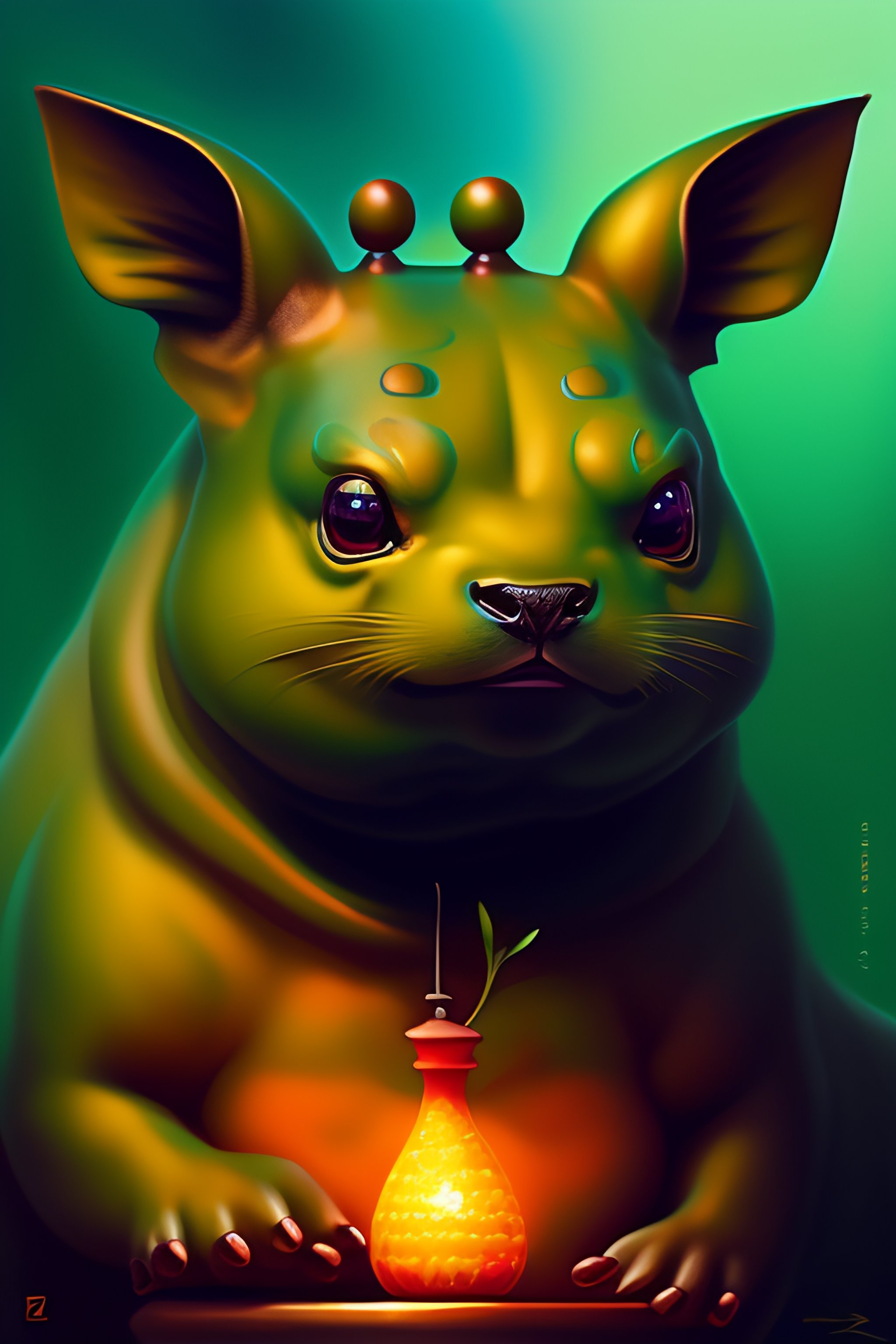 Lexica - Painting of hybrid bulbasaur!!! and pikachu fused together ...