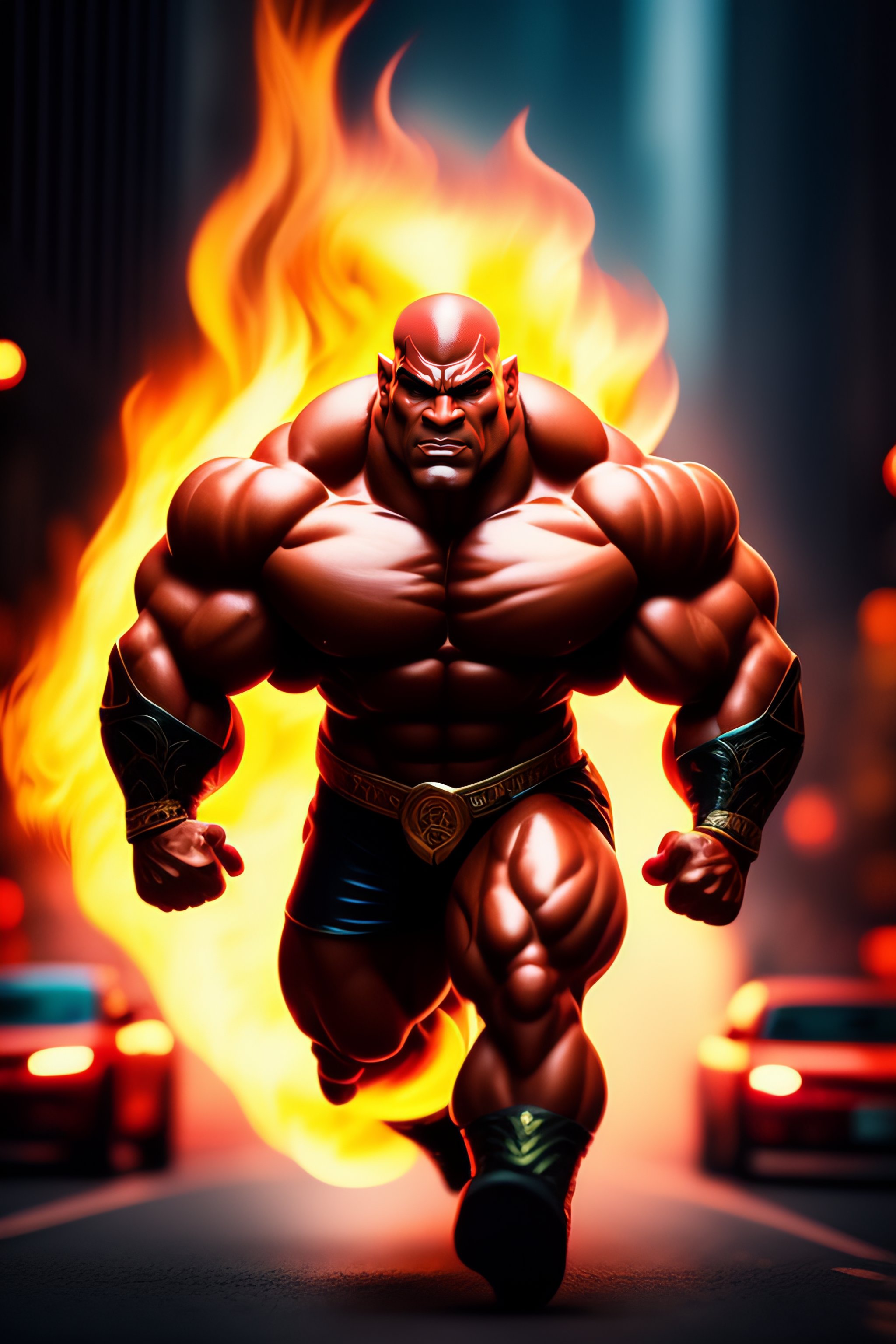 Lexica - Fire muscle bull, running destroy city,