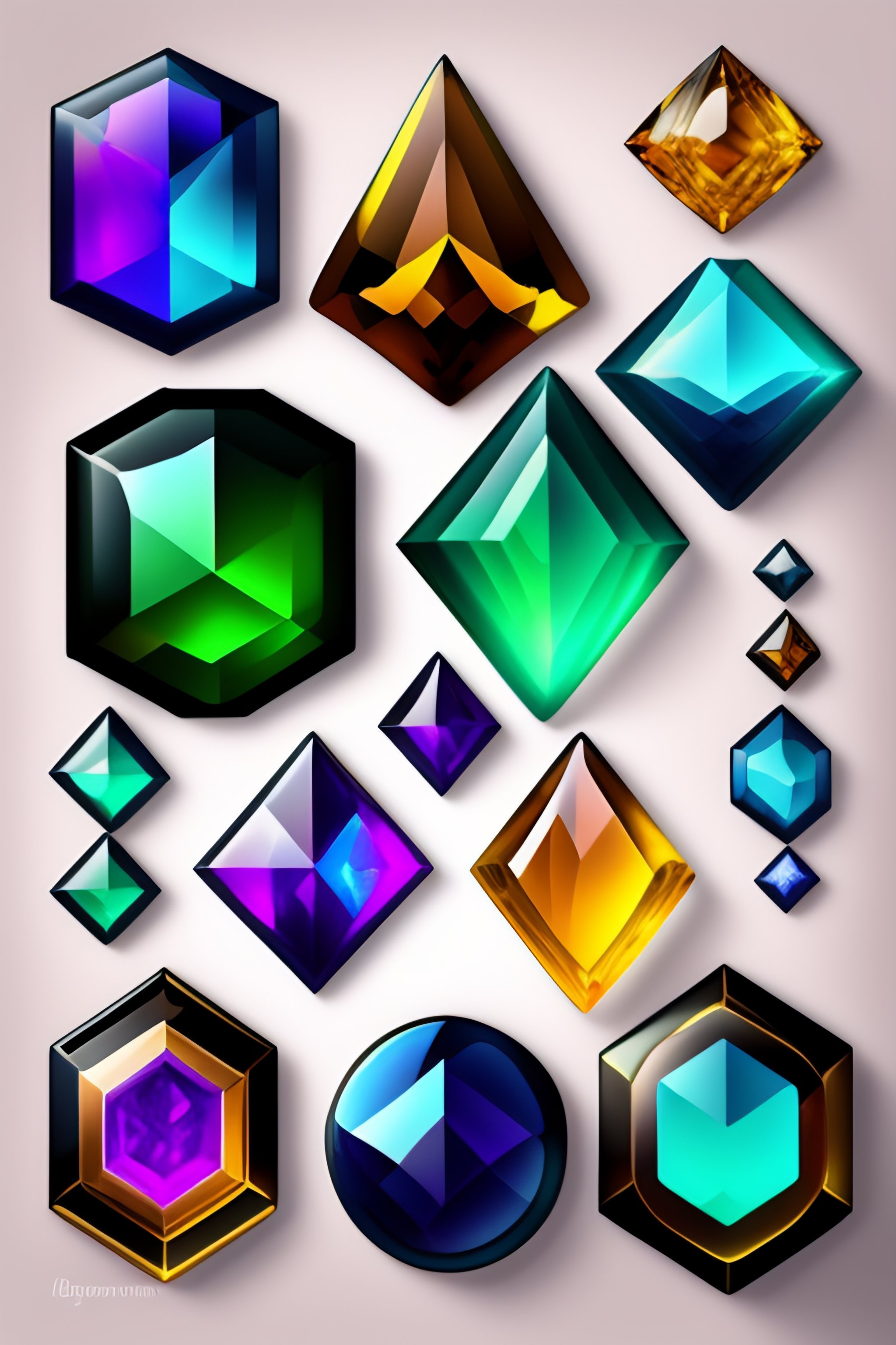 Lexica - Design sheet of various magic gems and crystals, prismatic