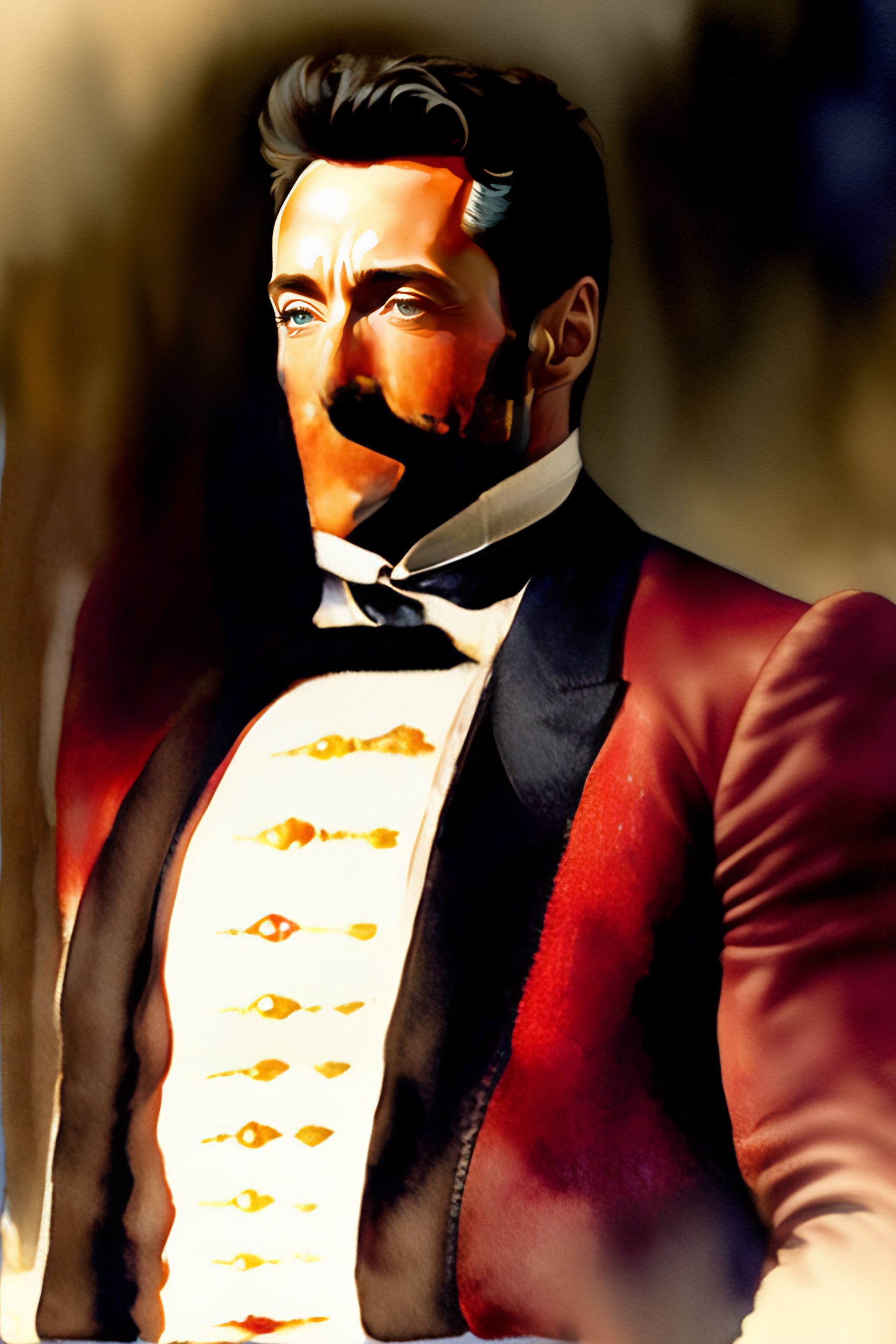 Lexica - A watercolor drawing of hugh jackman as a master of ceremonies ...