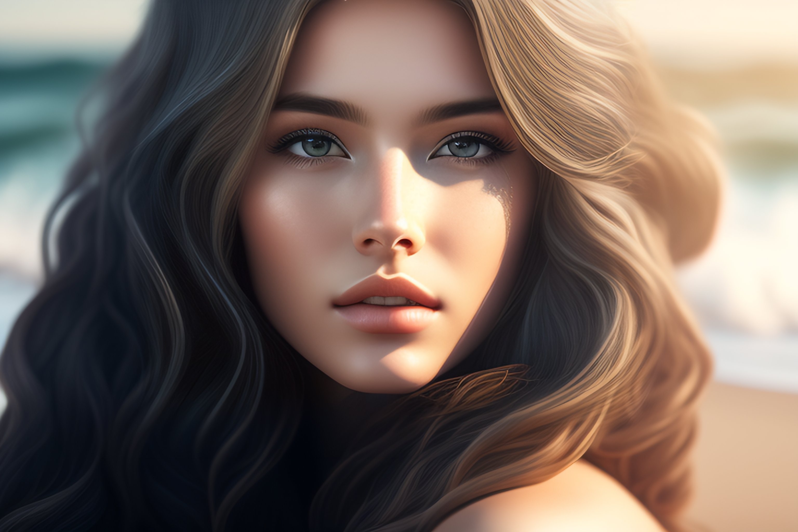 Lexica - Beautiful girl, realistic style, ocean waves, masterpiece ...