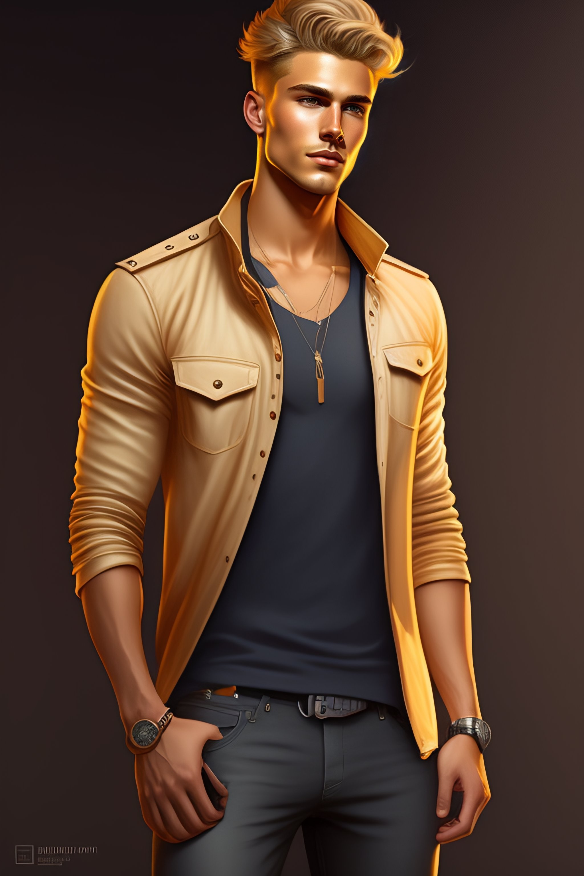 Lexica - Modern bl young man with ash blond hair, plain dark t-shirt ...