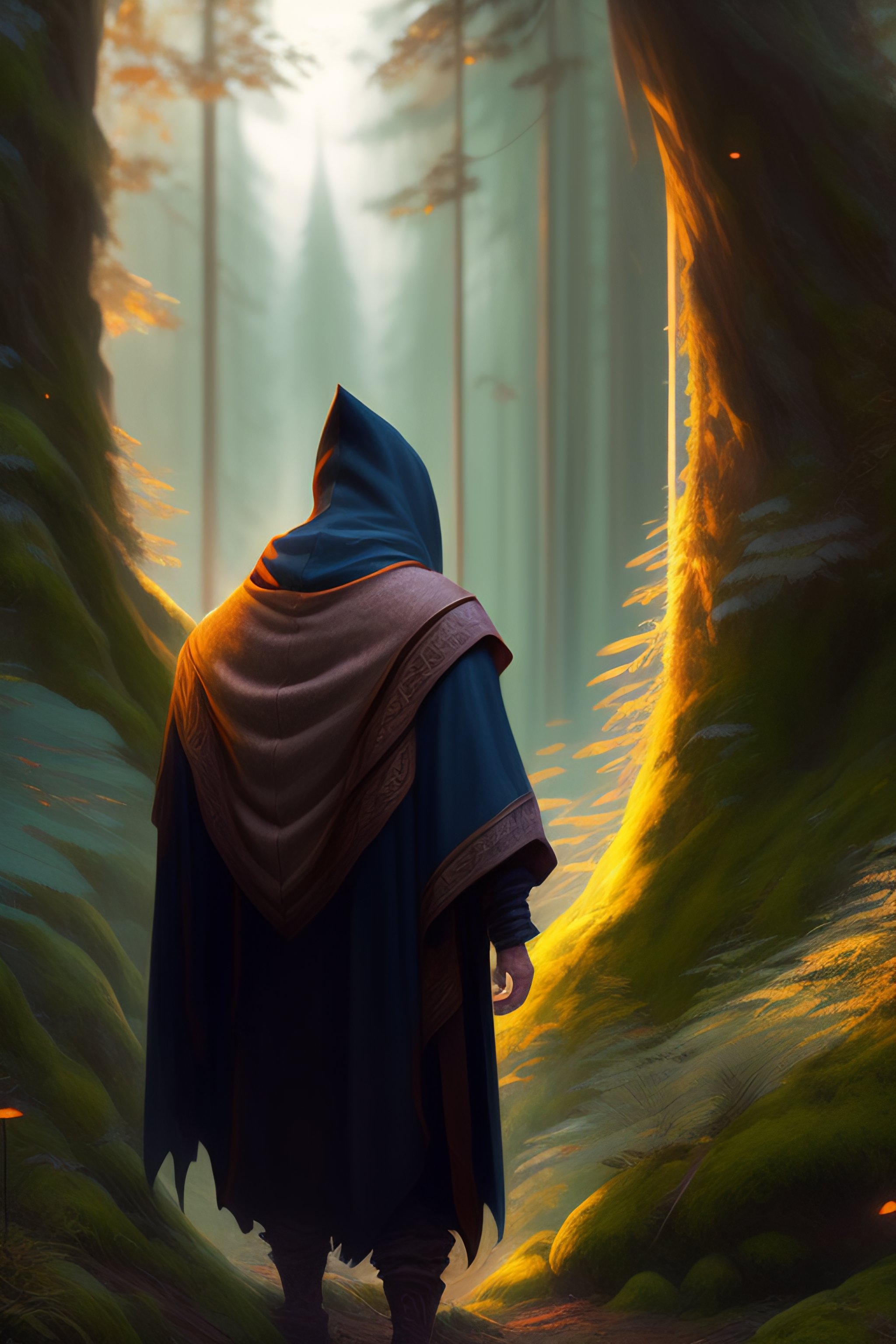 Lexica - Goblin wearing a brown hooded cloak in a forest, stephen bliss ...