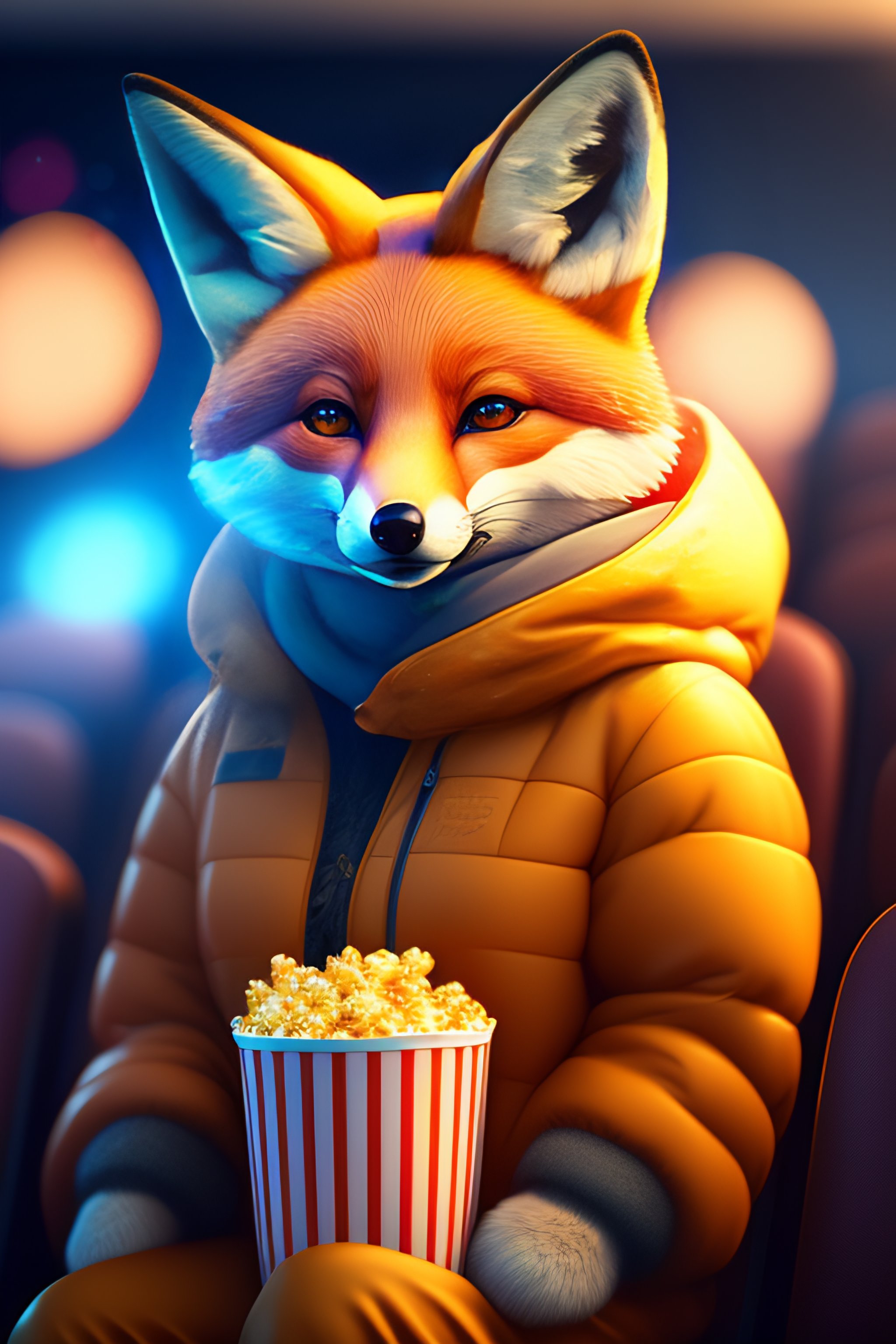 Lexica - Cute small humanoid Fox woman sitting in a movie theater ...