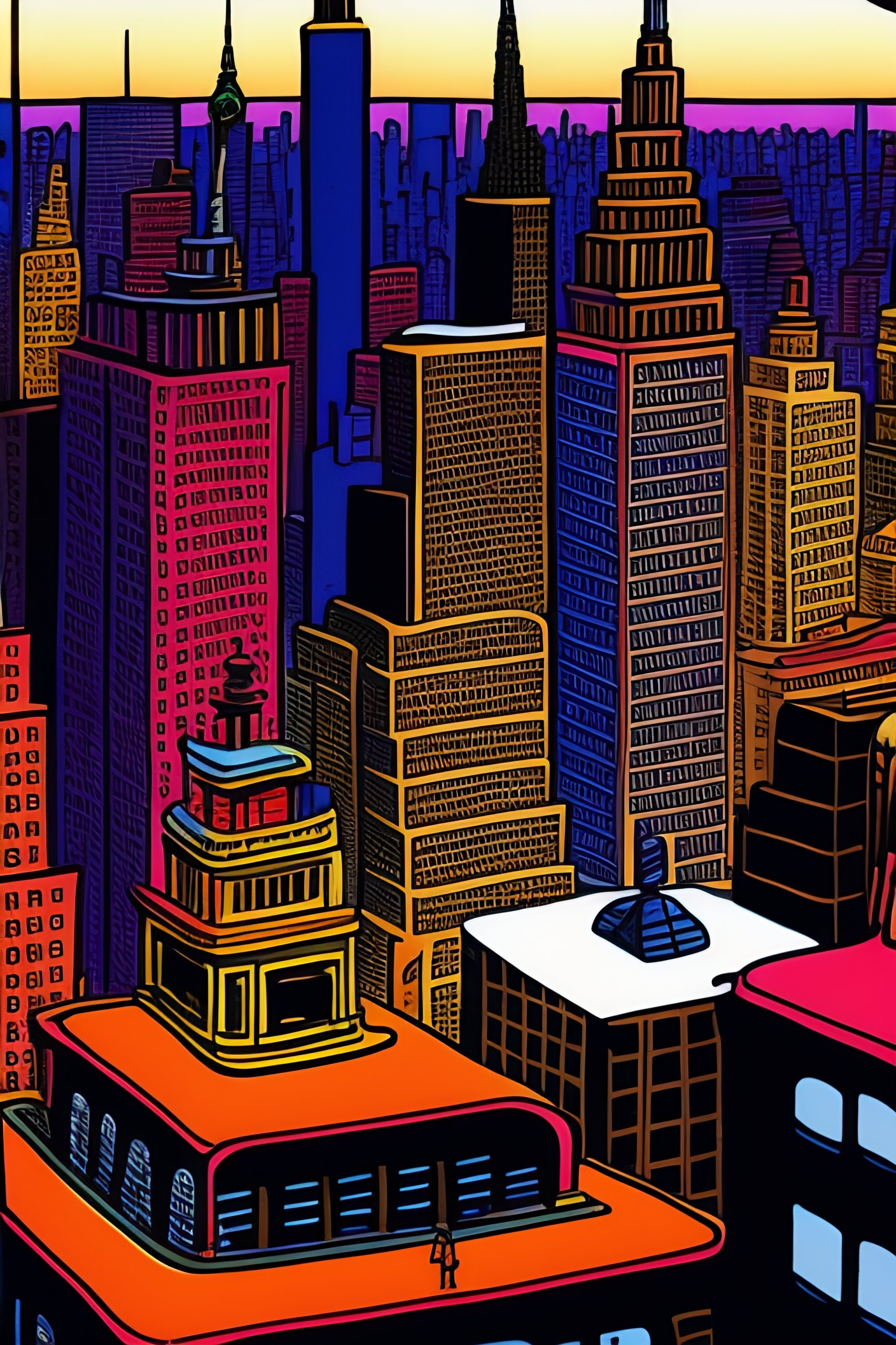 Lexica - Maximalist chaotic New York City, birds eye view, illustrated ...