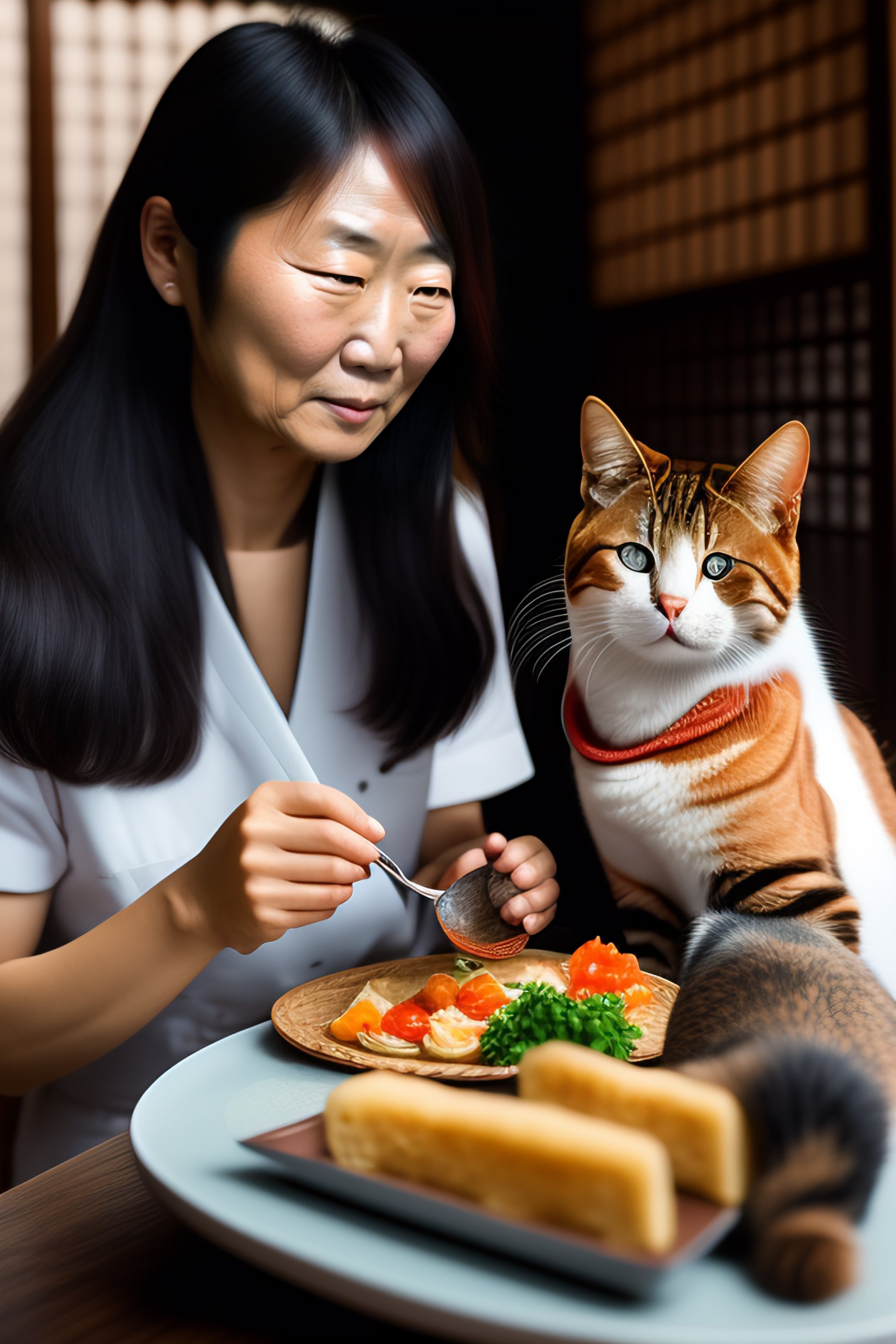 Lexica - Japan women eating a cat