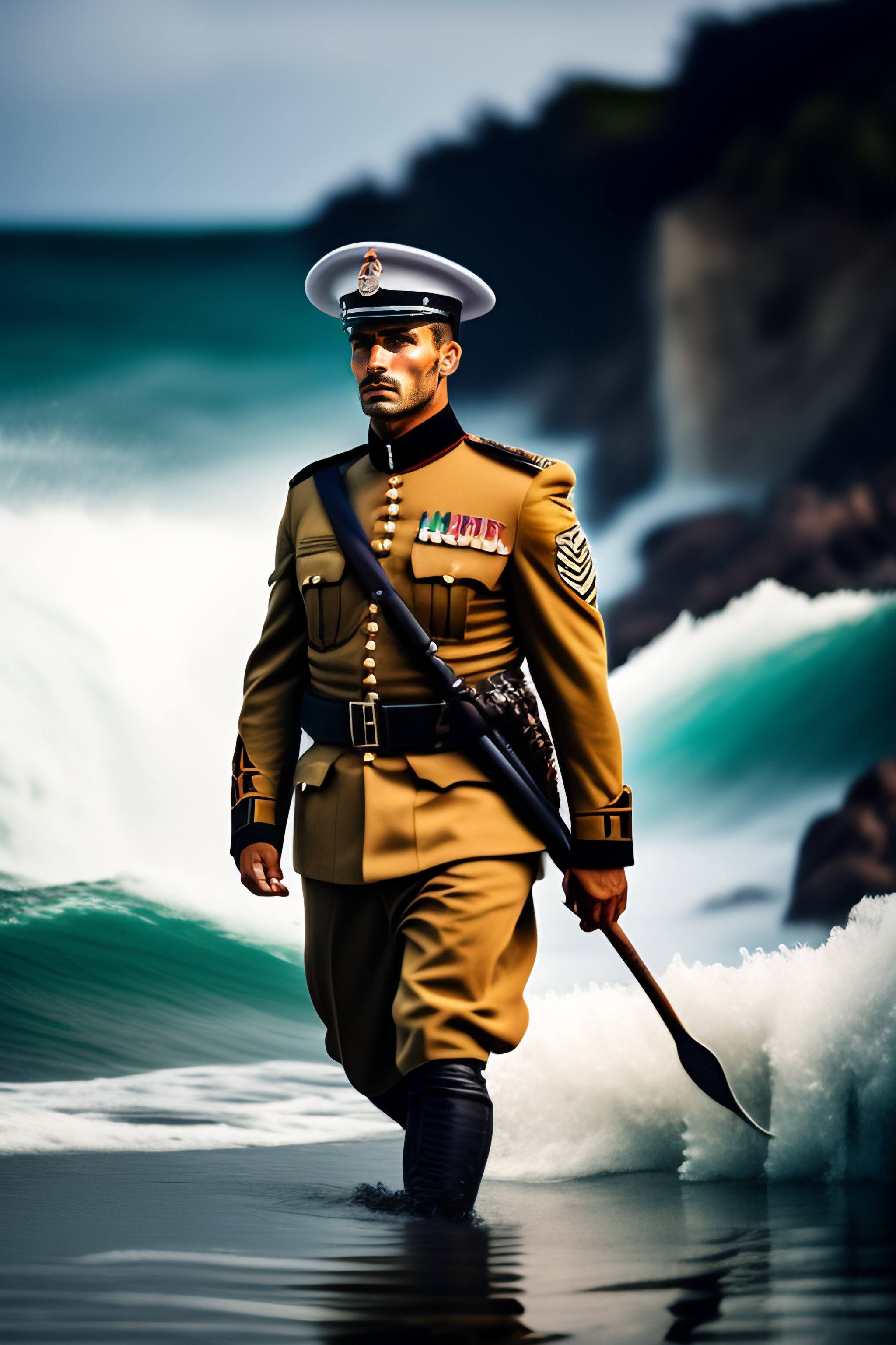 Lexica - Portrait Italian soldier in loose uniform, holding a spade ...