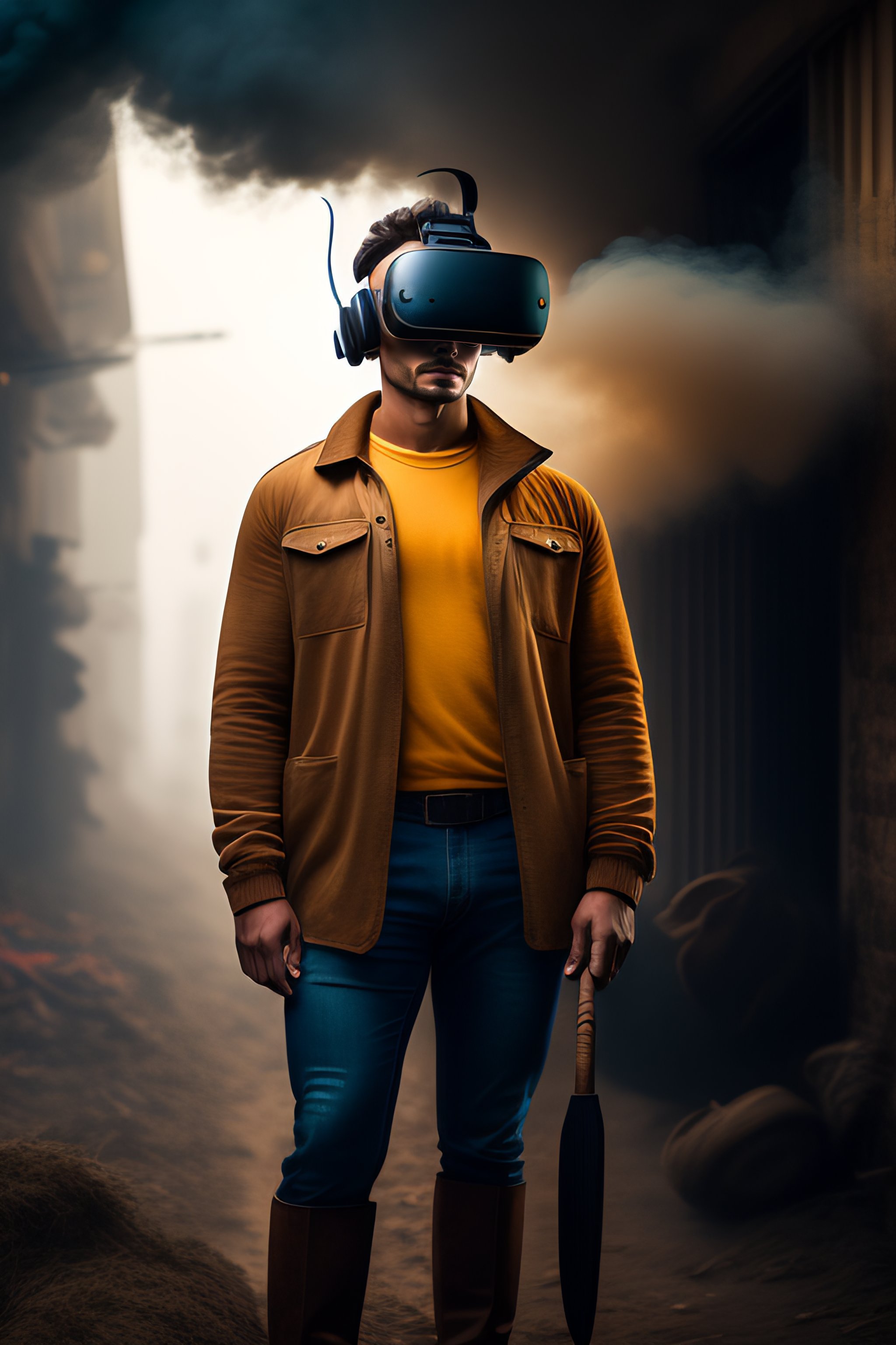 Lexica - A portrait of young farmer using a virtual reality headset and ...