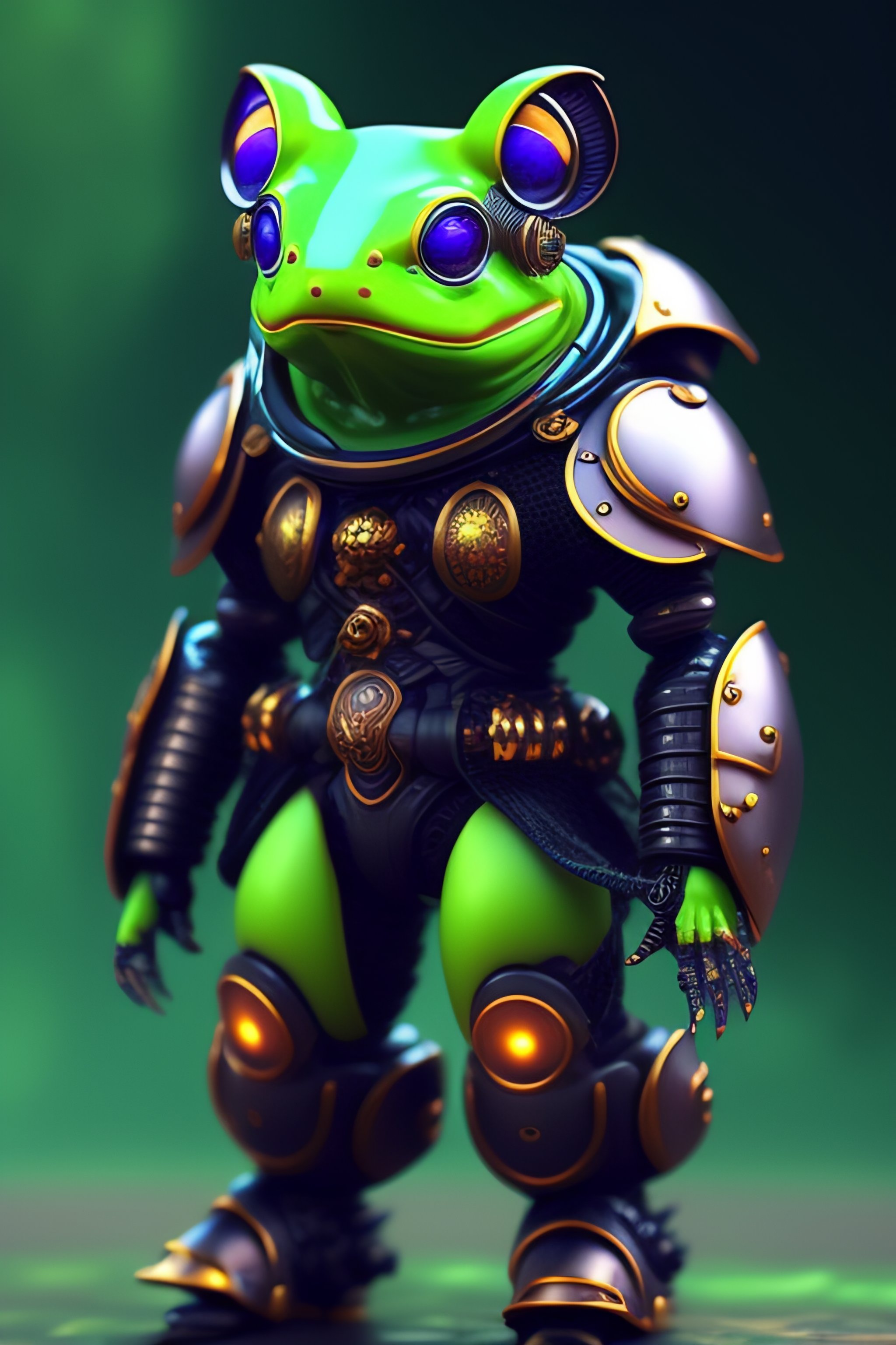Lexica - Cyberpunk style robot frog battle armor full body pristine