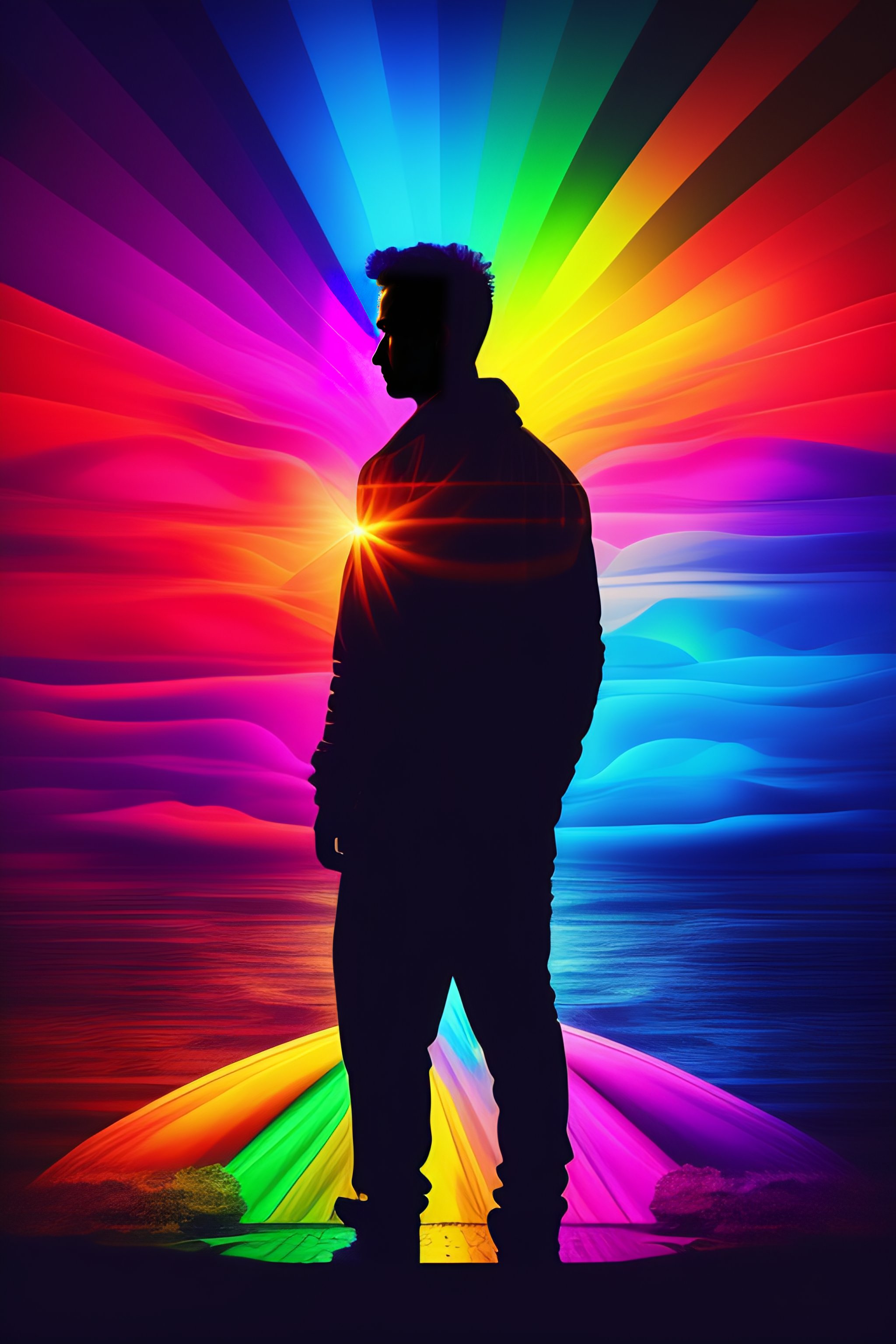 Lexica - Silhouette of a man standing in light, colorful, sober colors