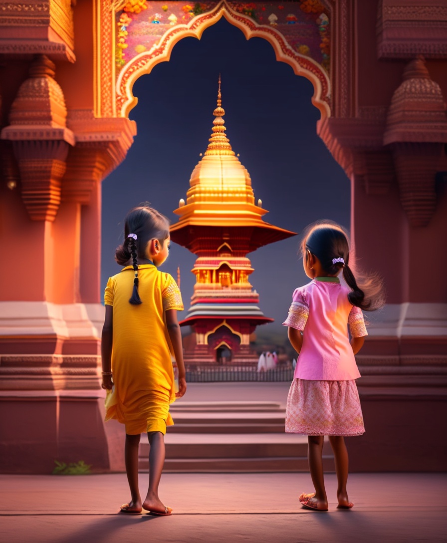 Lexica - Kids enjoying in front of Hindu spiritual temple in Vrindavan ...