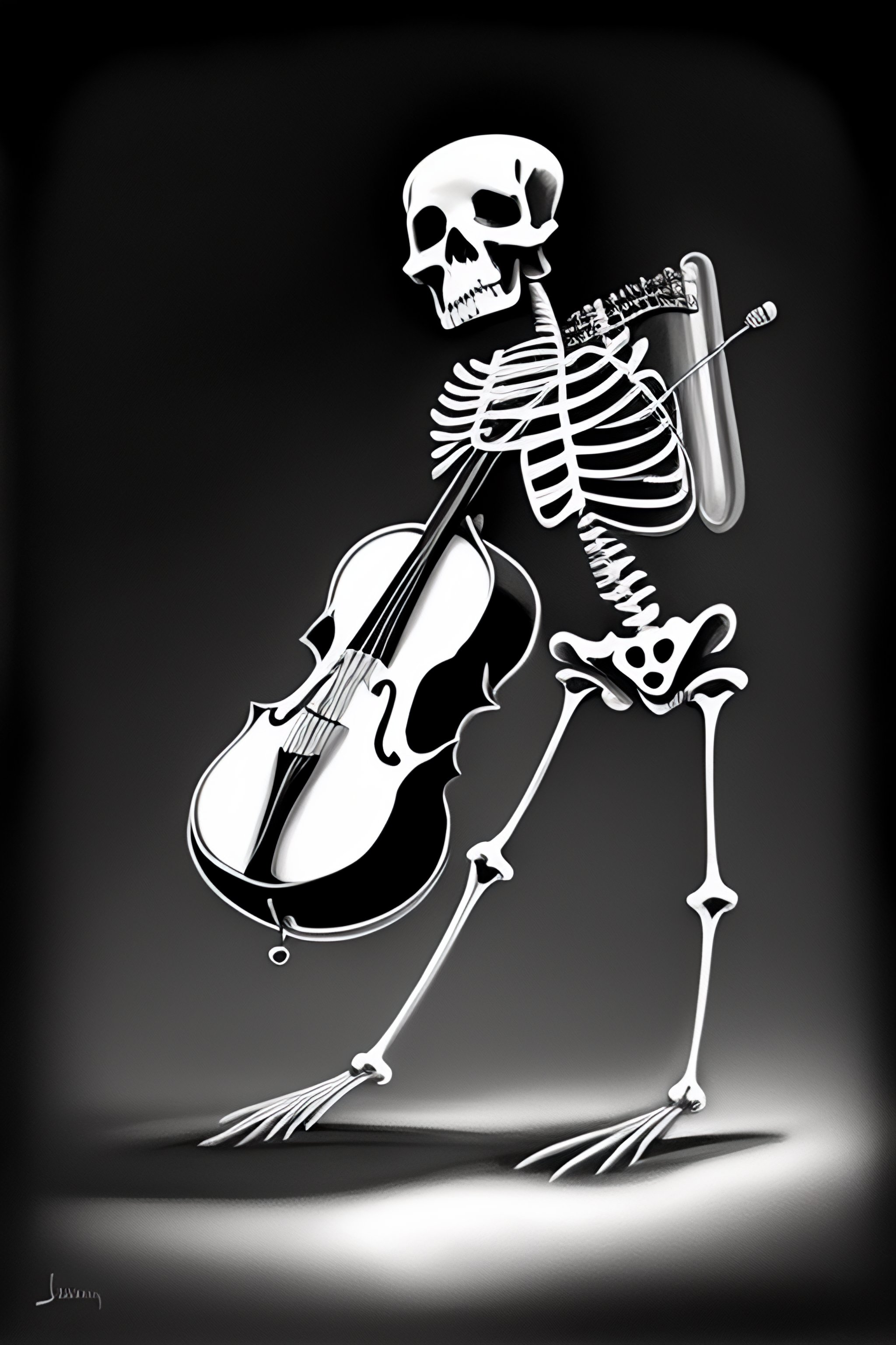 Lexica - A black and white sketch of a skeleton playing jazz