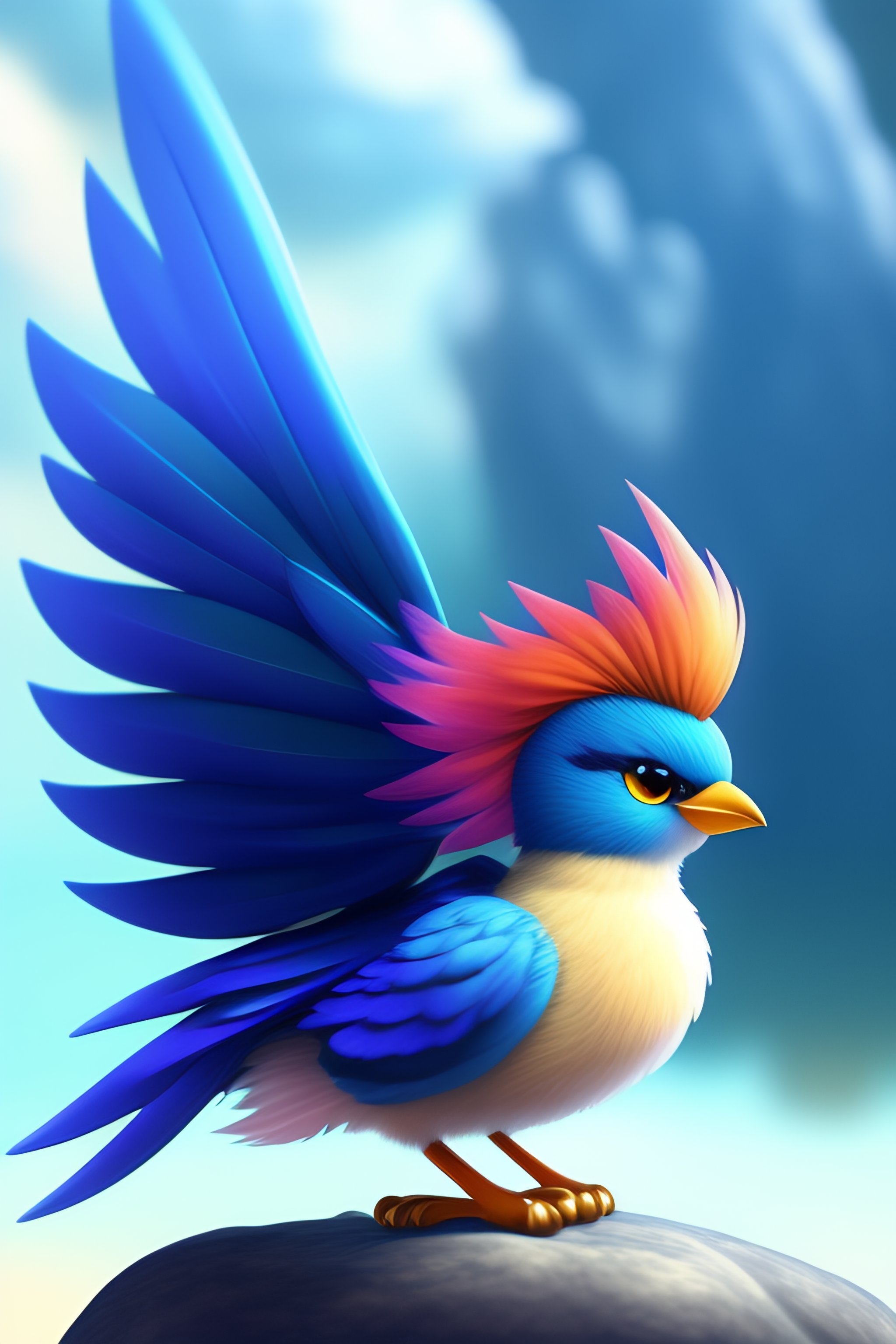 Lexica - A cute phoenix with big eyes and a black beak, it's feathers ...