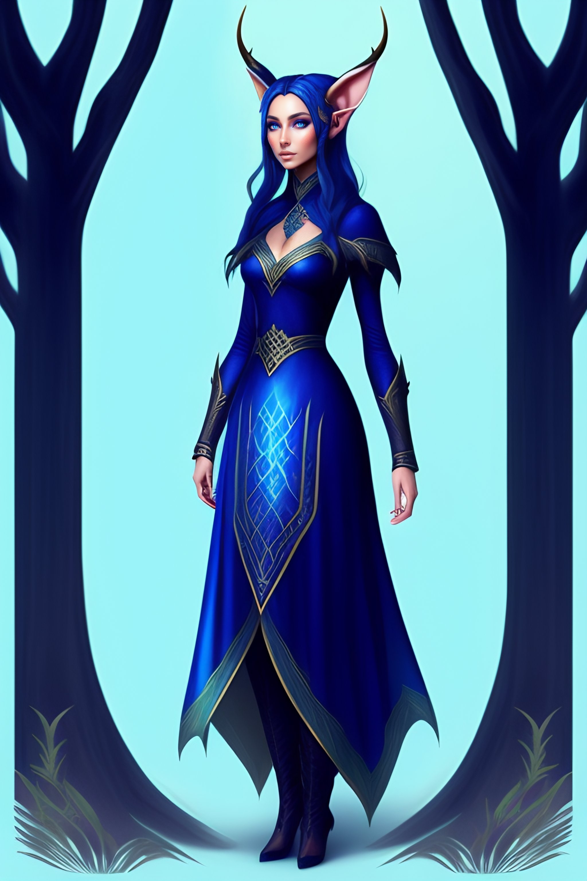 Lexica - Forest elf dress concept art, black and blue colors, no background