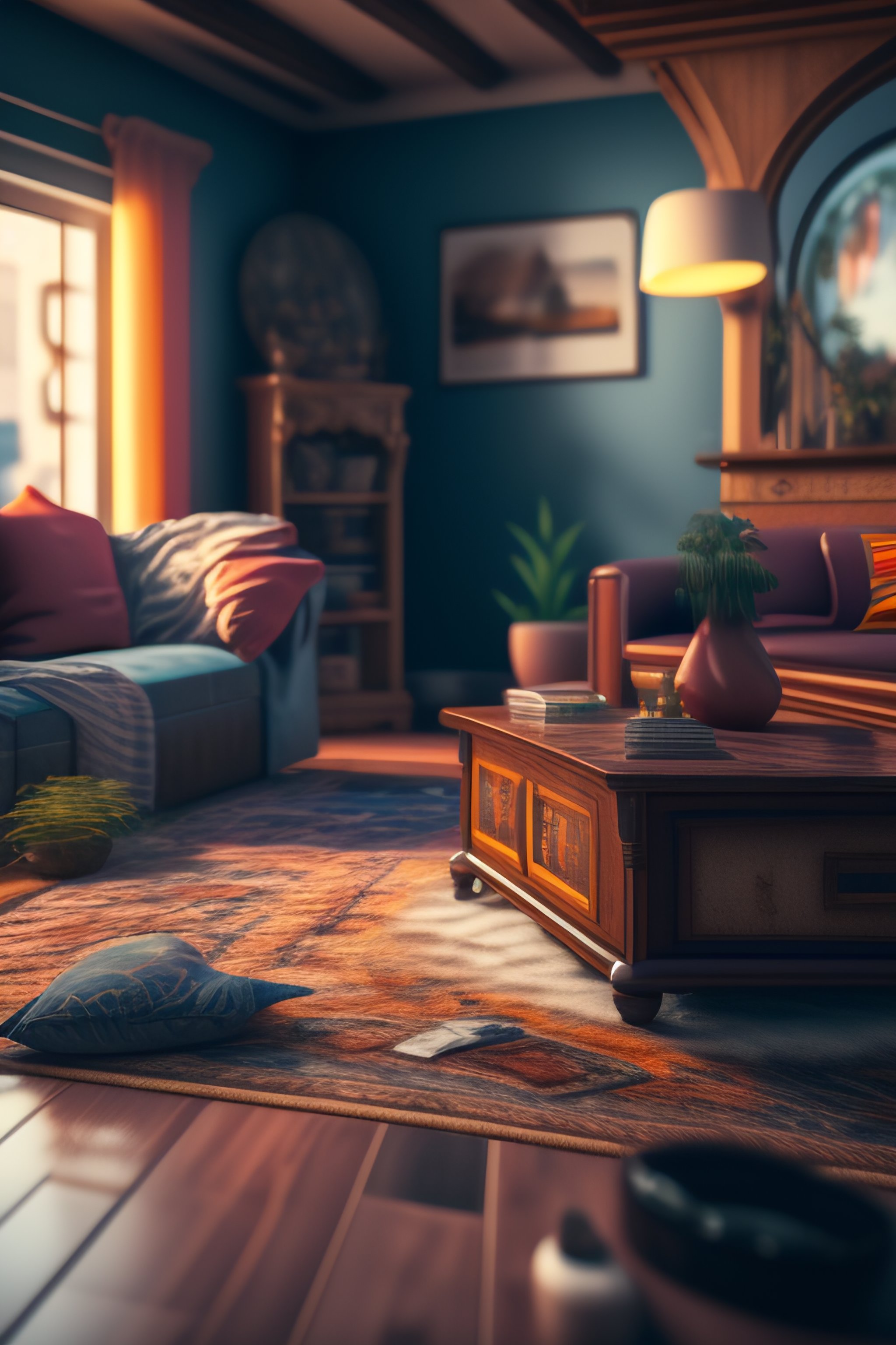 Lexica - Highly detailed interior shot of a messy living room with ...