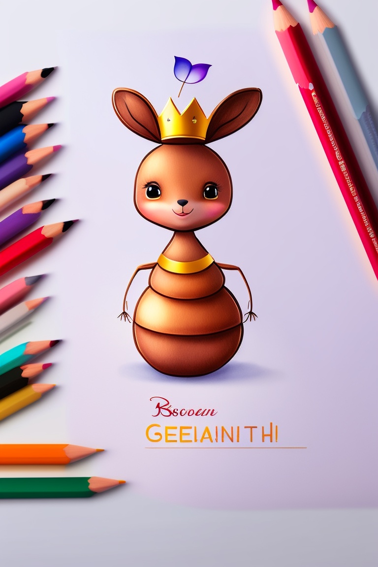 Lexica - Ant character brown color,queen ant with crown (drawing style ...