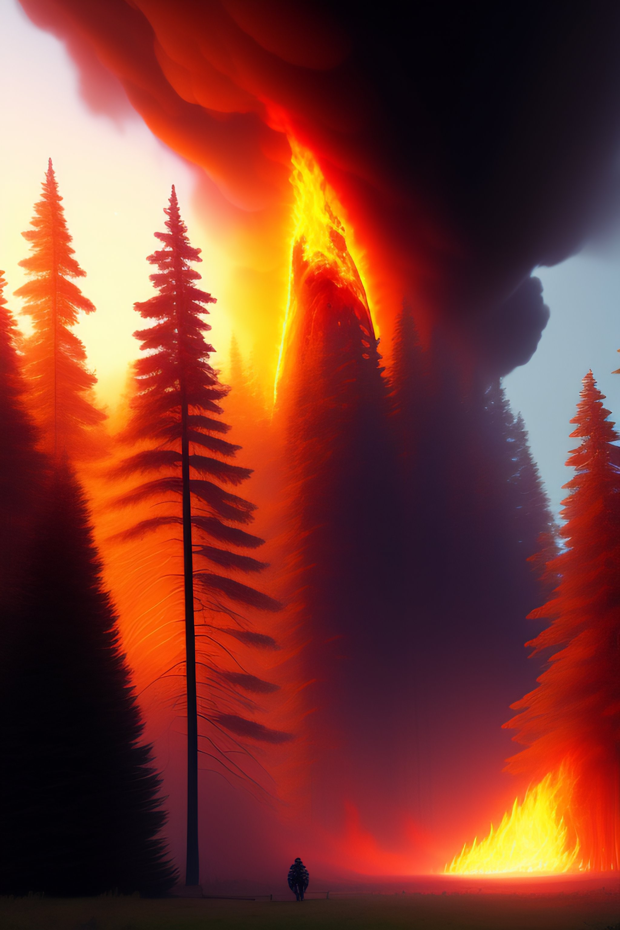 Lexica - Giant redwood on fire, concept art, highly detailed, cosmic horror