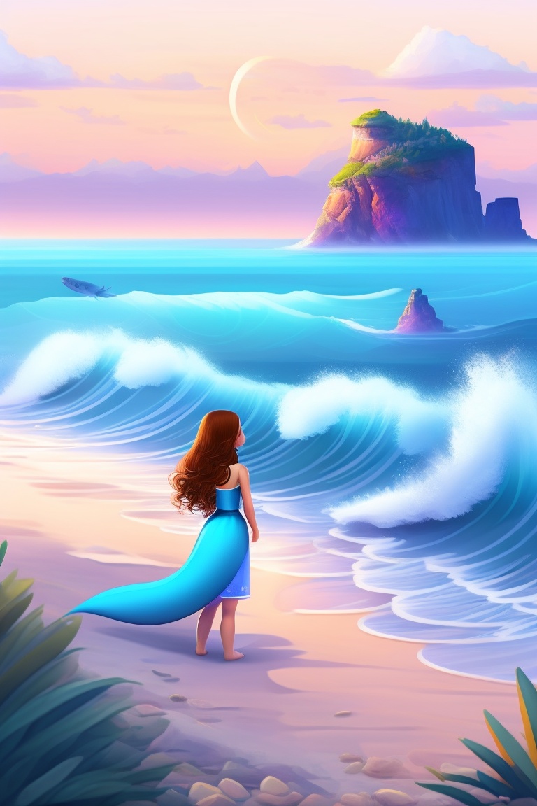 Lexica - A girl seeing a mermaid on the beach, 2d animation