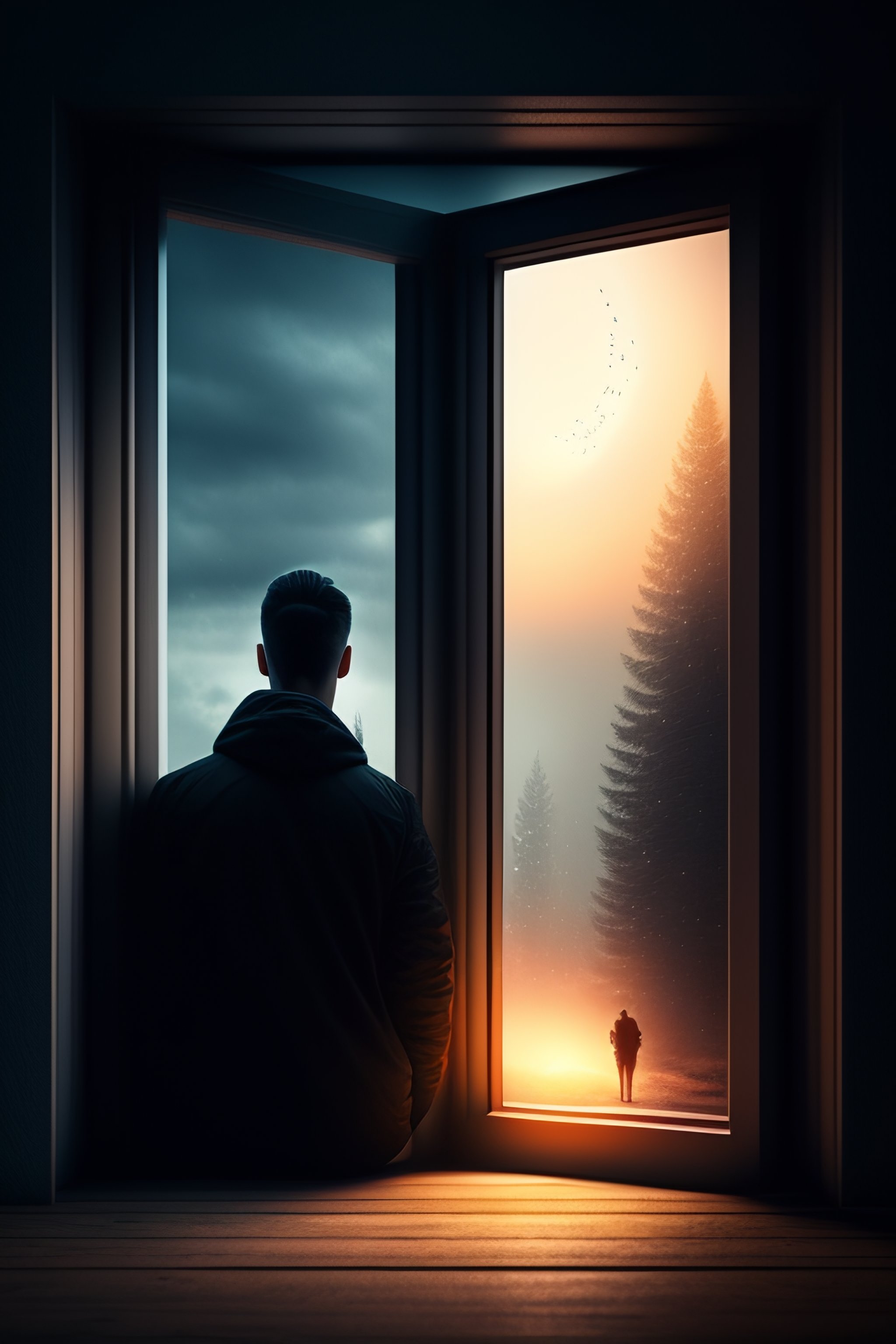 Lexica - Unknown person is looking at you through a window in front of ...