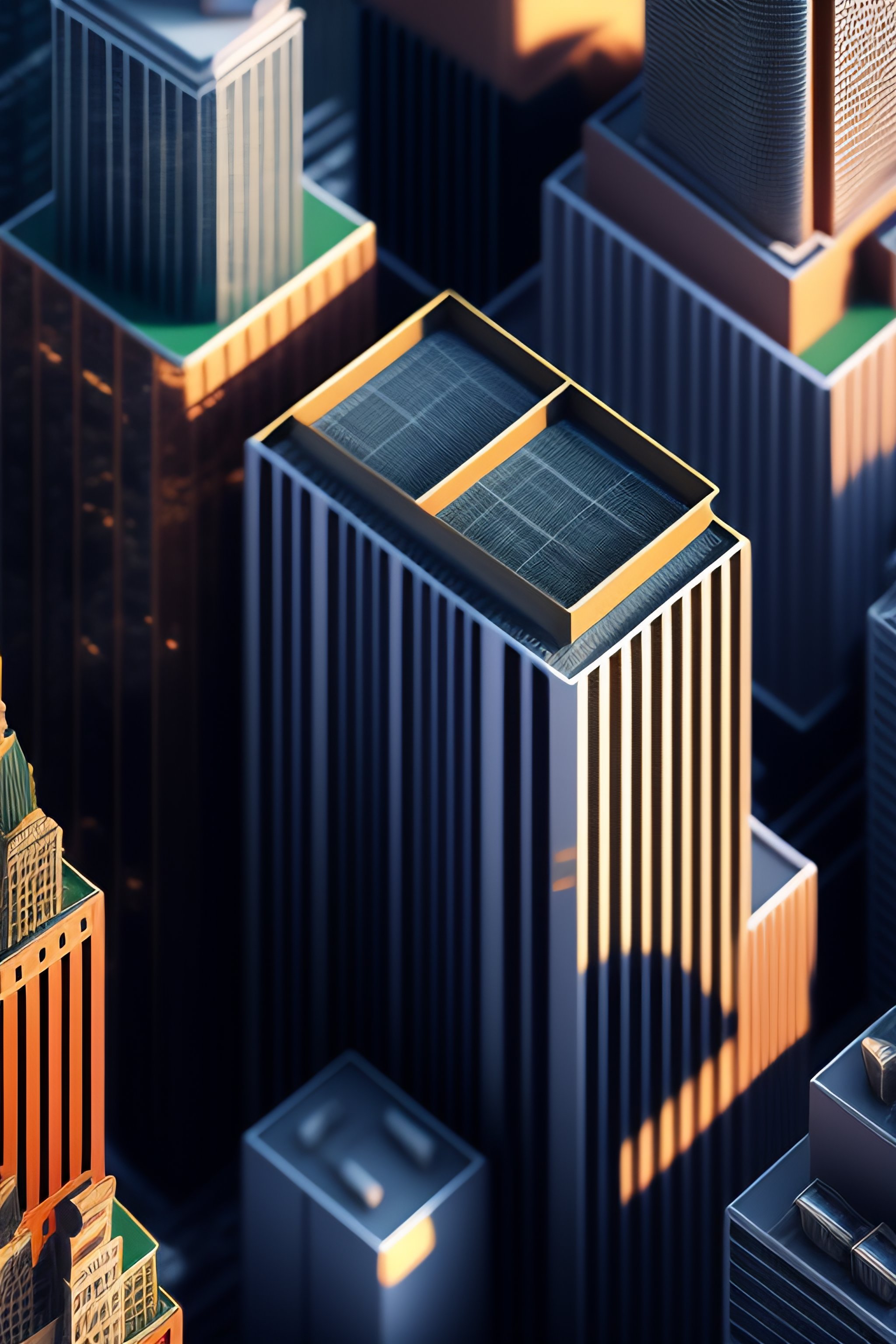 Lexica - 3d New York skyscrapers, chaotic isometric octane render