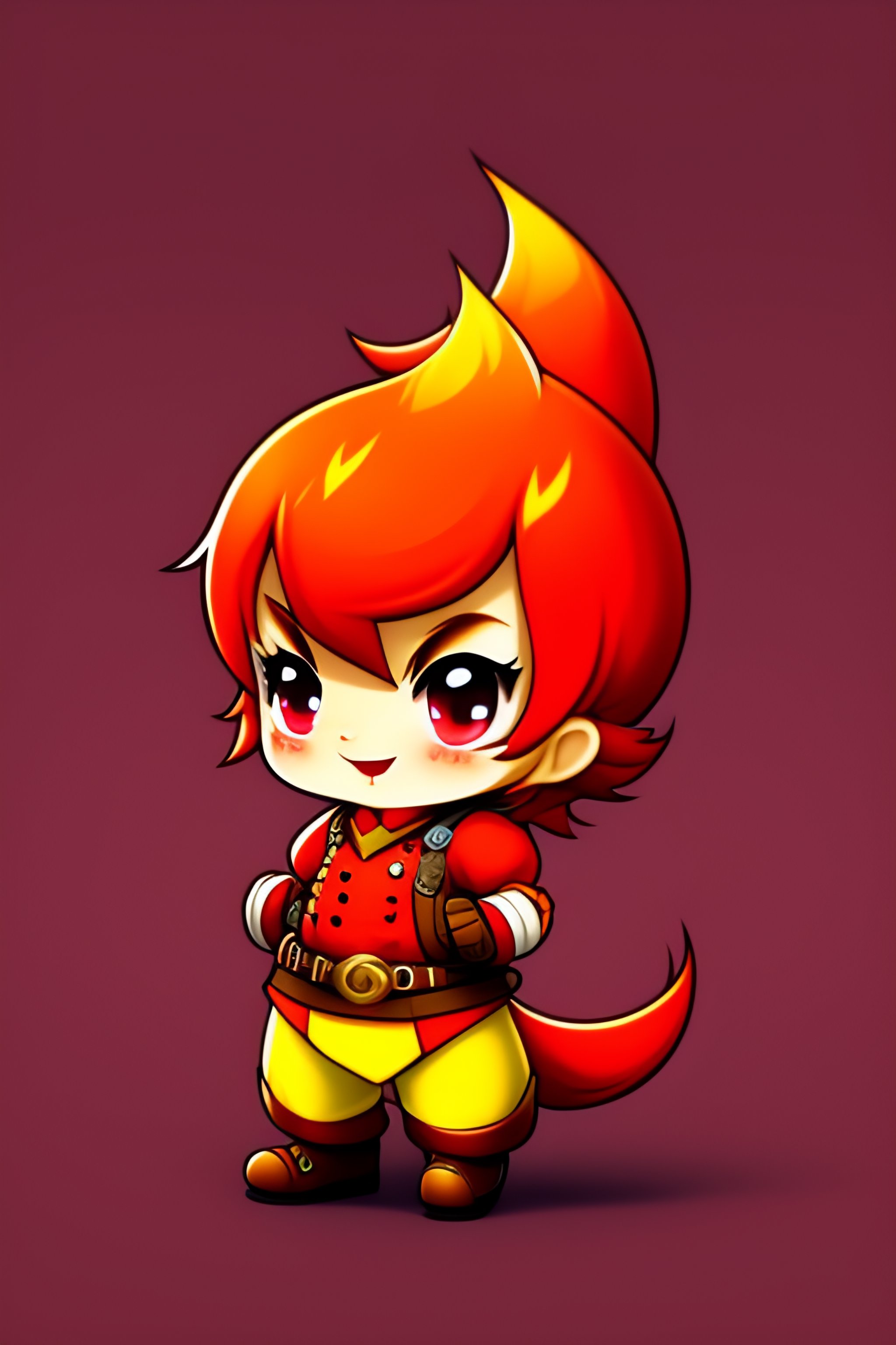 Lexica - Cute fire character chibi style, shouted, spicy, facing the camera
