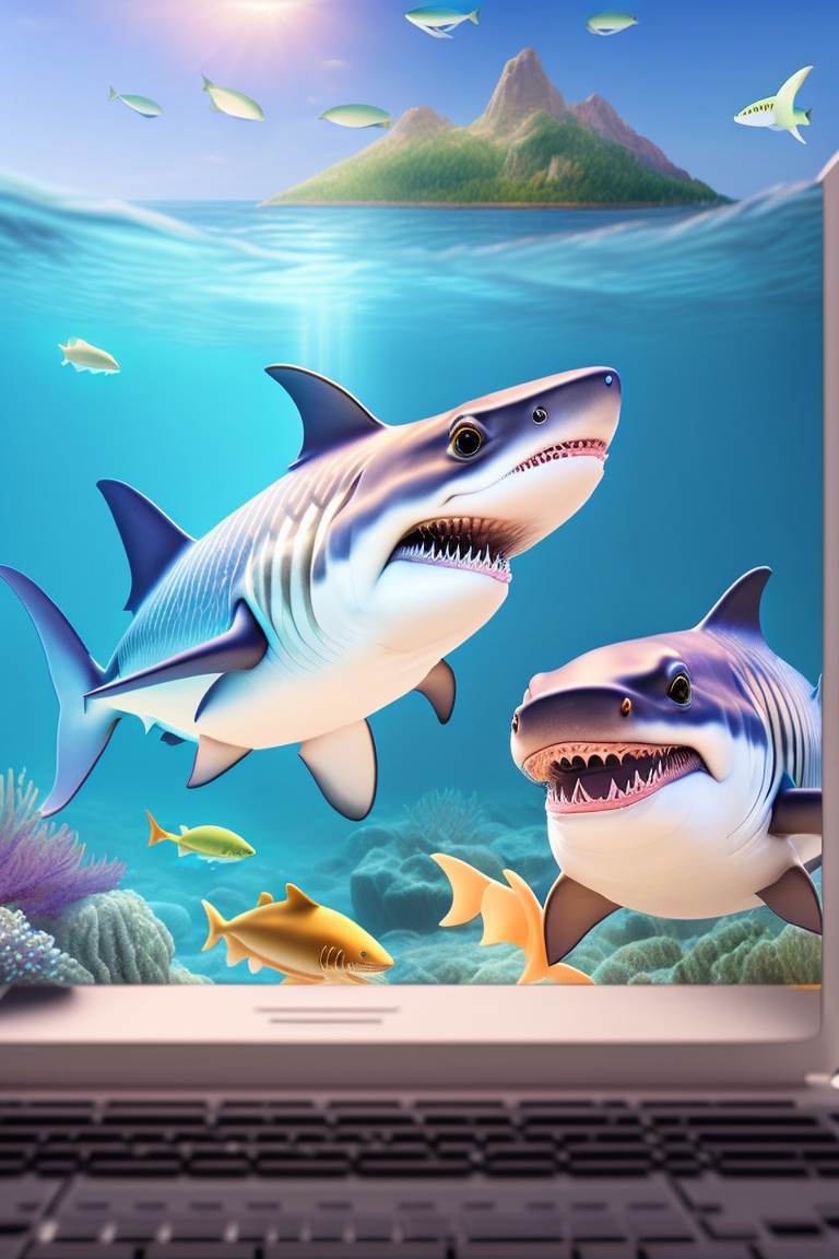 Lexica - SHARKS IN FRONT OF A COMPUTER HANDLING IT, LIVELY, CUTE ...