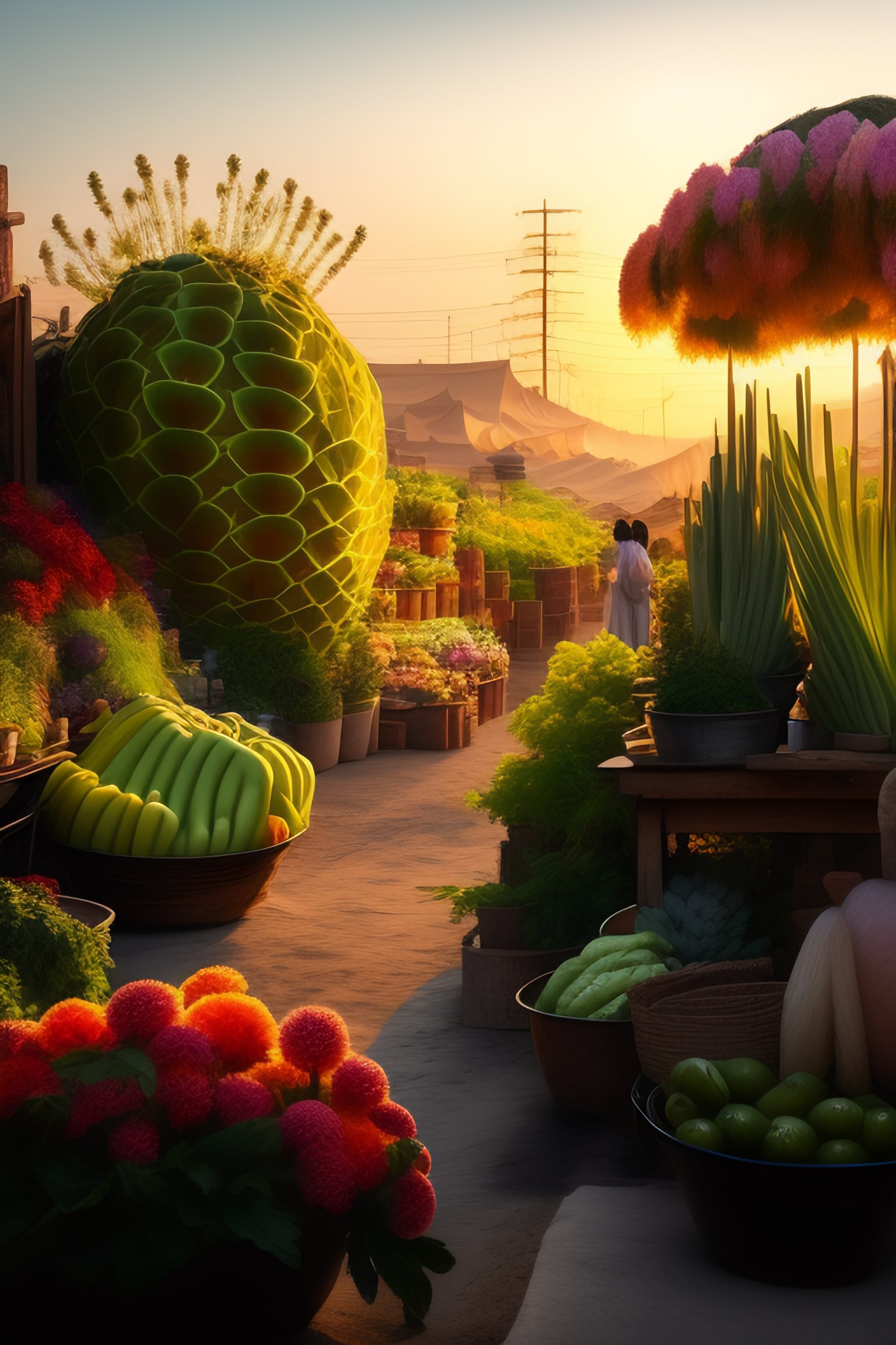 Lexica - Architectural digest photo of a vegetables market flowers and ...