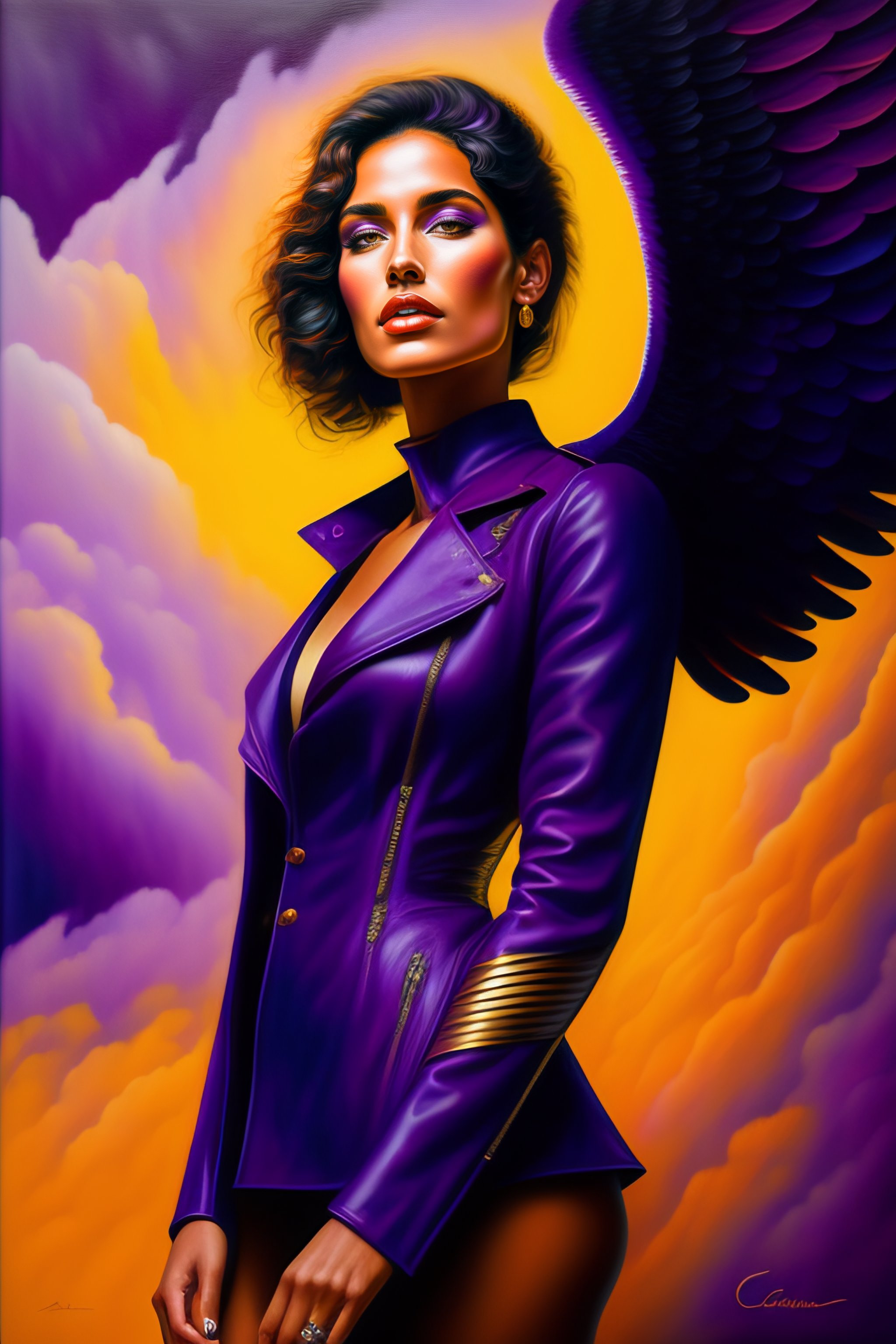 Lexica - Painting masterpieces female fallen angel in purple leather ...