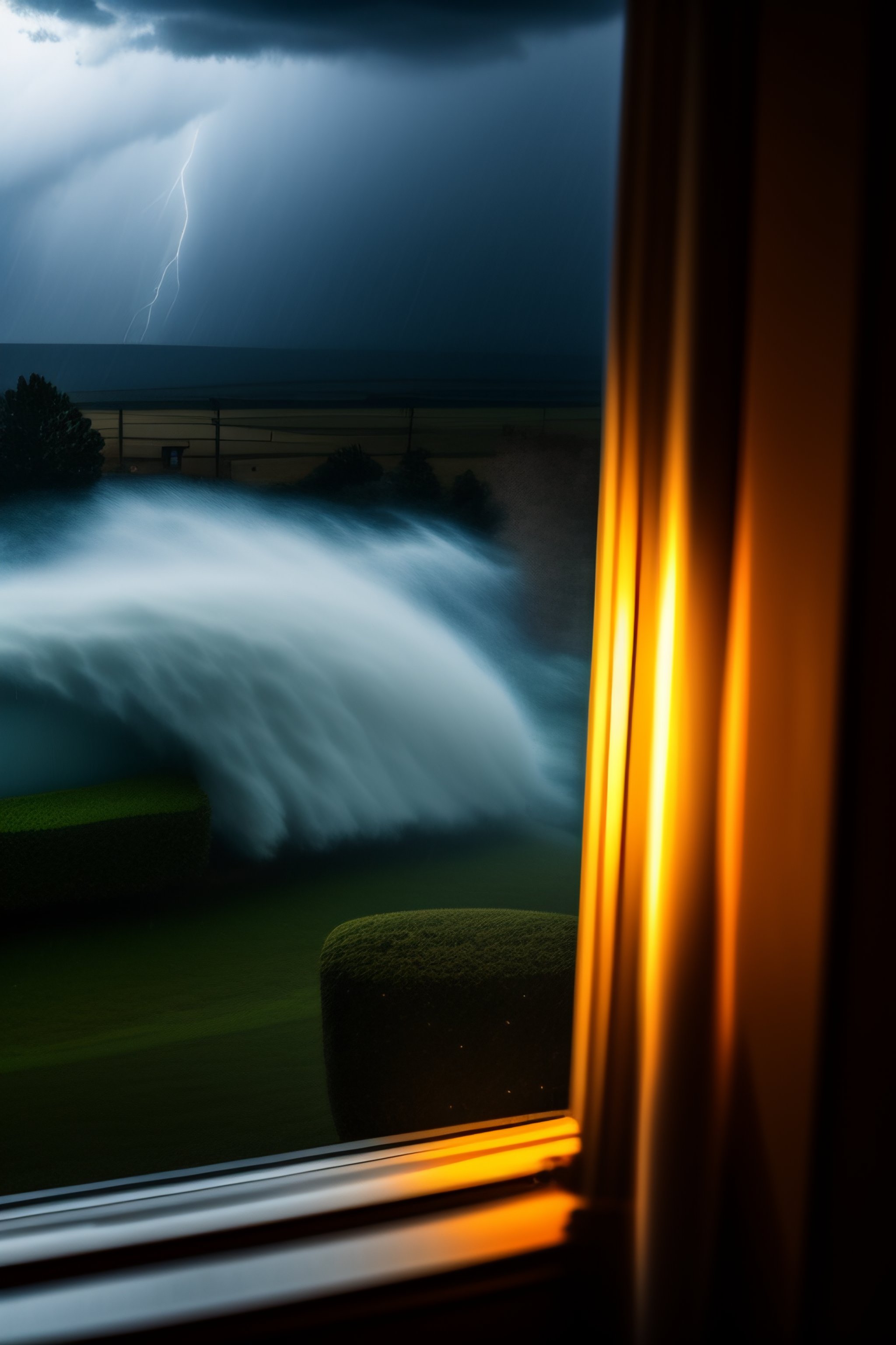 Lexica - Single eye looking from the second floor of a house during a ...